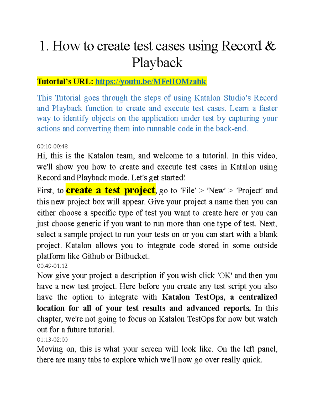1 How To Create Test Cases Using Record Playback 1 How To Create Test Cases Using Record