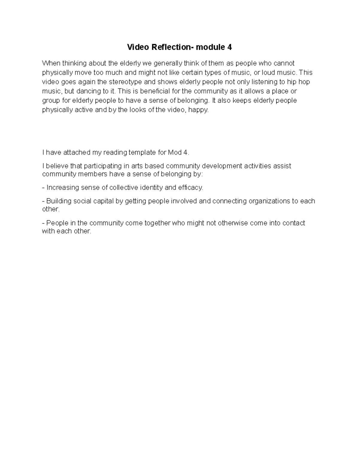 Module 4 - Video Reflection- module 4 When thinking about the elderly ...