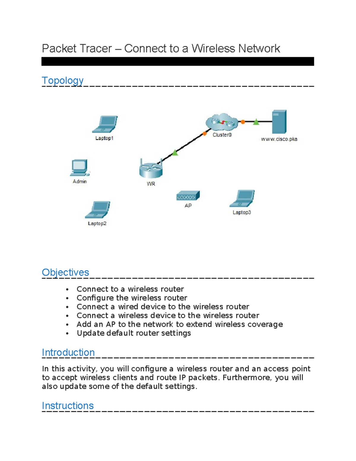 Packet Tracer – Connect to a Wireless Network -1 - Packet Tracer – Connect to a Wireless Network ...
