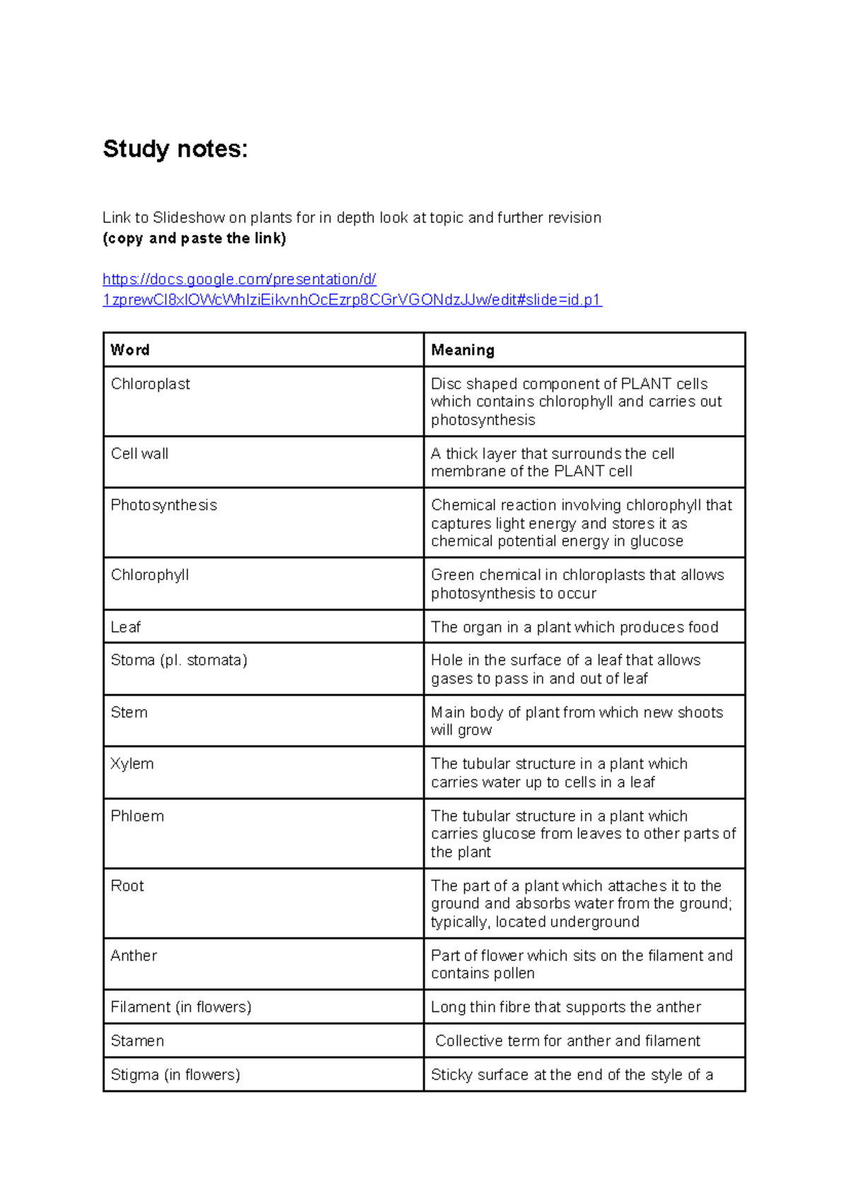 Biology general notes for yr 8 (cells) - Study notes: Link to Slideshow ...