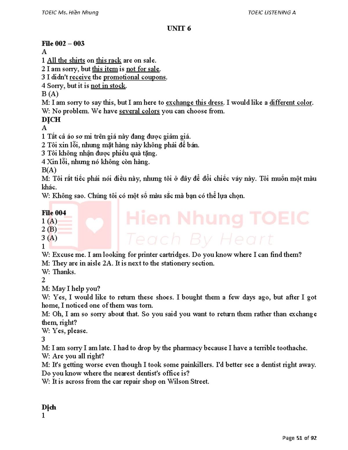 UNIT 6 Script A - good - UNIT 6 File 002 – 003 A 1 All the shirts on this rack are on sale. 2 I ...