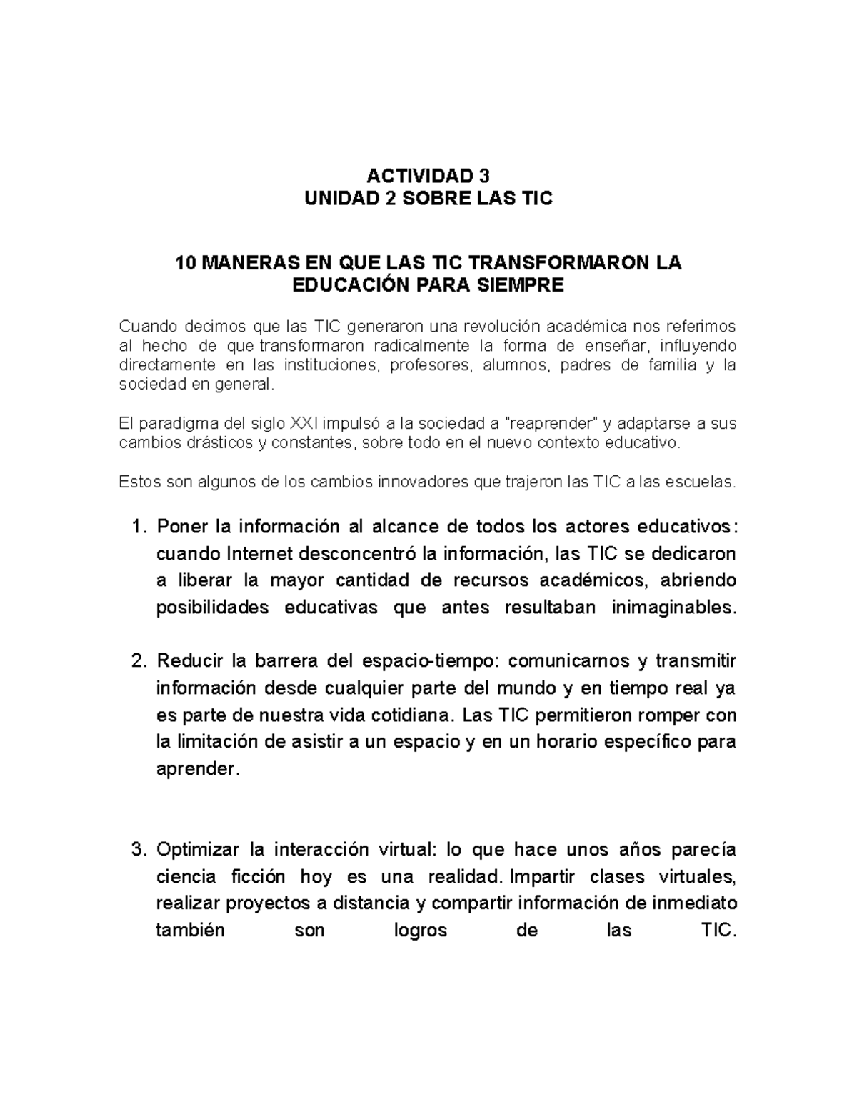 Actividad 3 Unidad 2 TIC. Lenguaje - ACTIVIDAD 3 UNIDAD 2 SOBRE LAS TIC 10 MANERAS EN QUE LAS ...