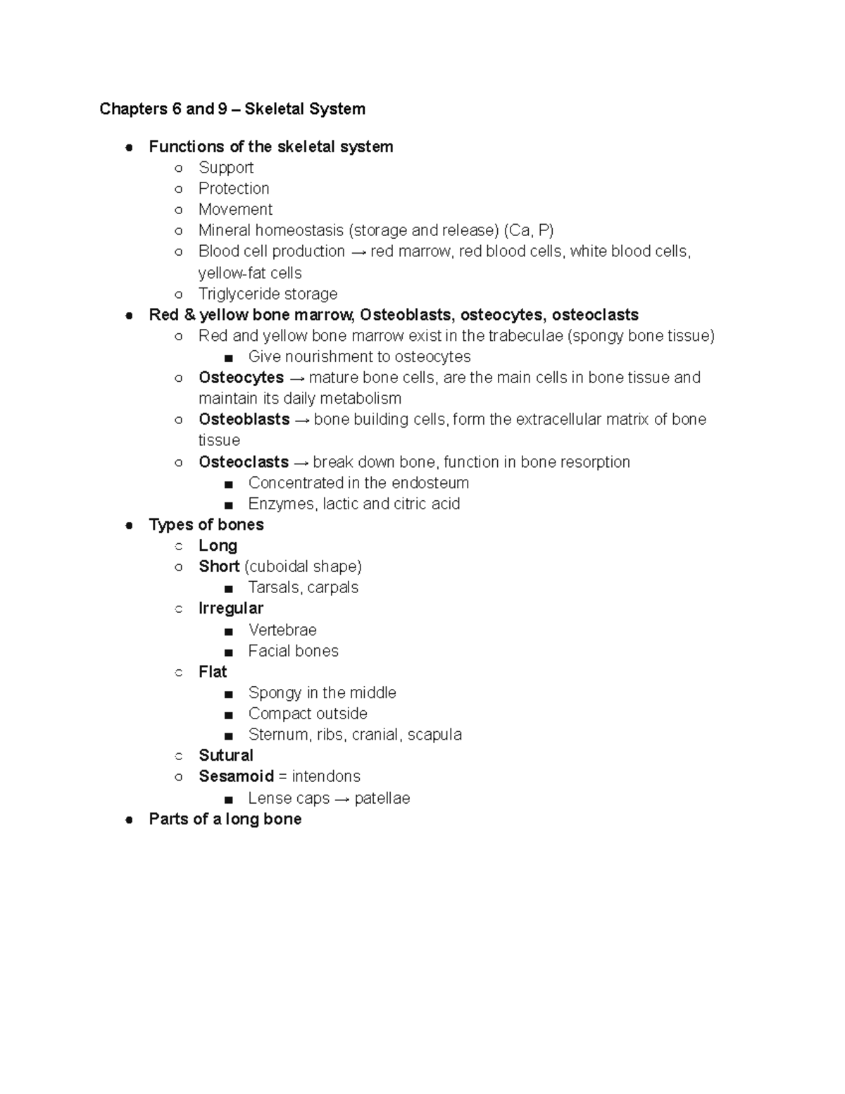 Anatomy Exam 2 Study Guide Chapters 6 And 9 Skeletal System