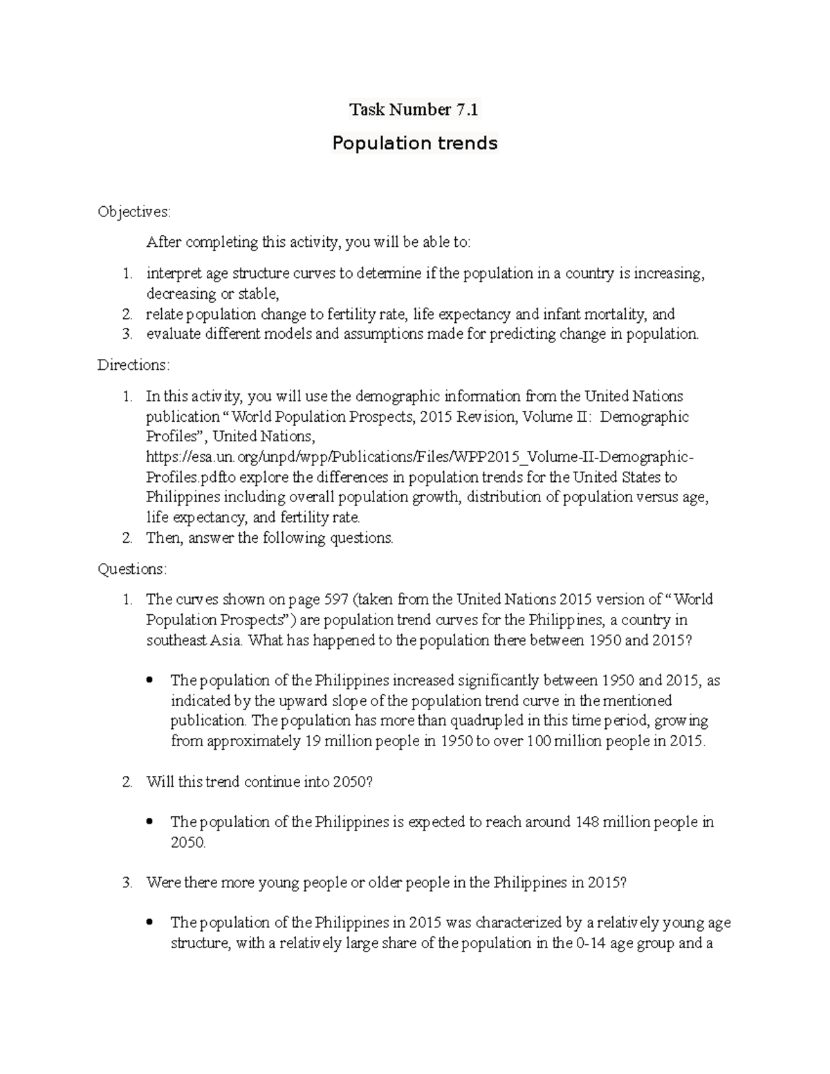 Task Number 7 - Population trends Objectives: After completing this ...