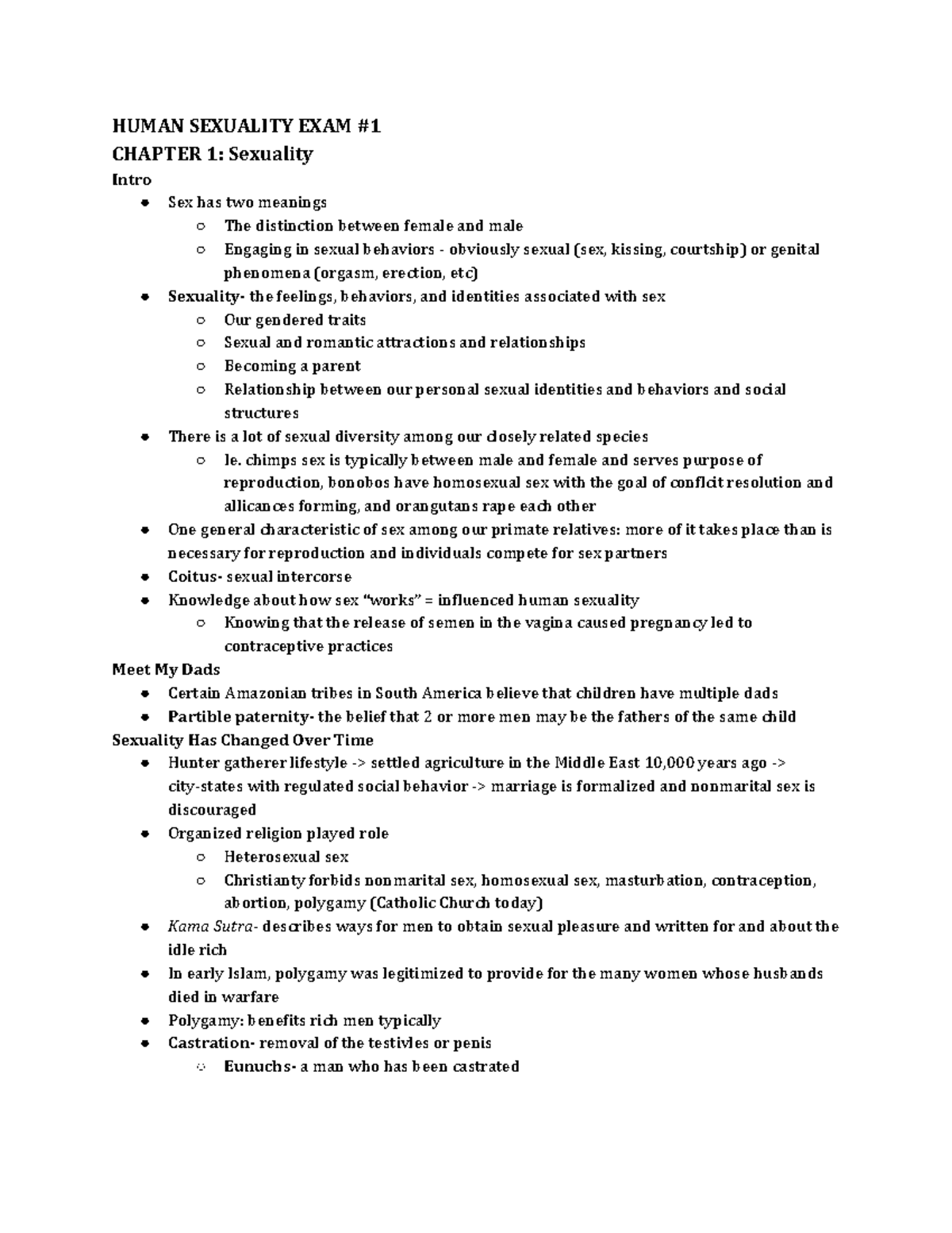 Human Sex Test 1 Study Guide - HUMAN SEXUALITY EXAM CHAPTER 1 ...