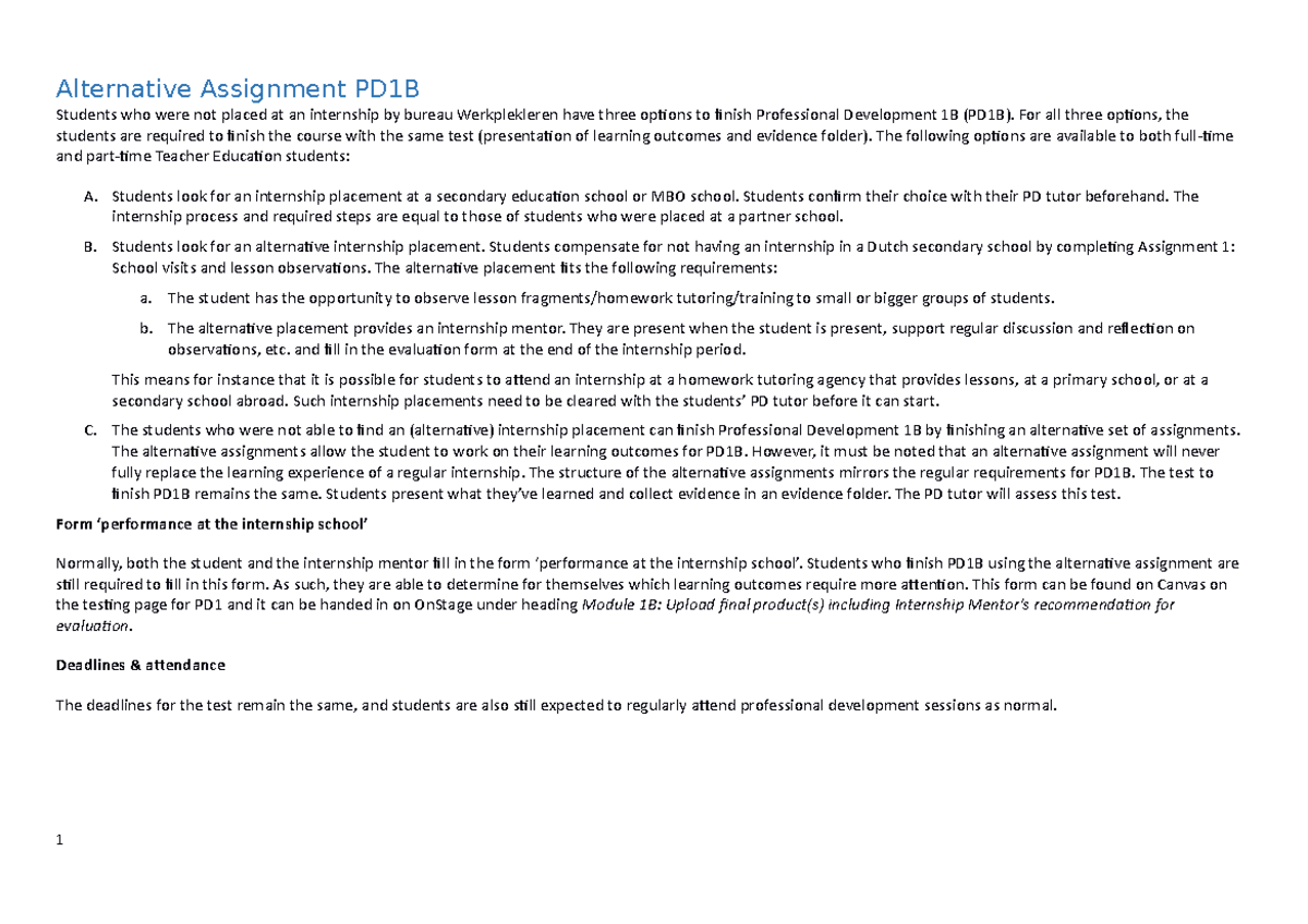 PD1b - Alternative Assignment 2021-2022 - Alternative Assignment PD1B ...
