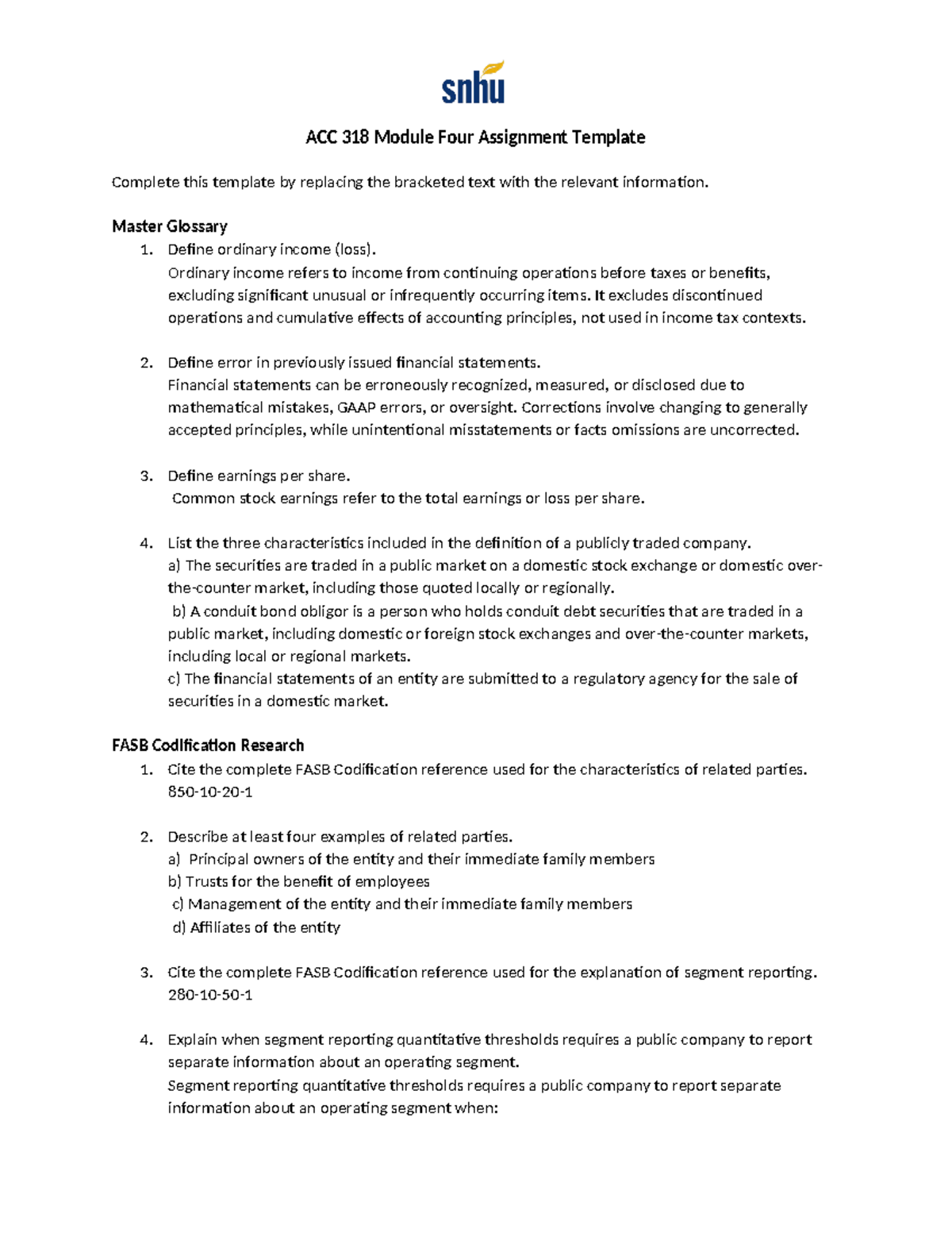 ACC 318 Module Four Assignment Template - ACC 318 Module Four ...