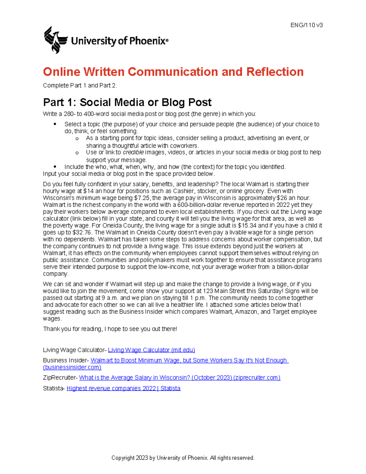 Eng110 Week 3 assignment online written communication - ENG/110 v ...