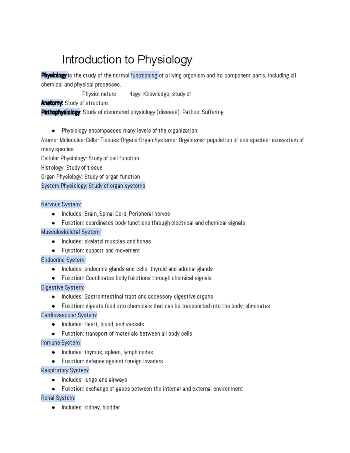Introduction To Physiology - Introduction to Physiology Physiology is ...