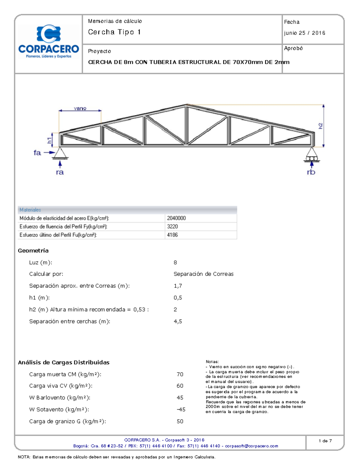 Cercha DE 8m CON Tuberia Estructural DE 70X70mm DE 2mm cal 14 ...