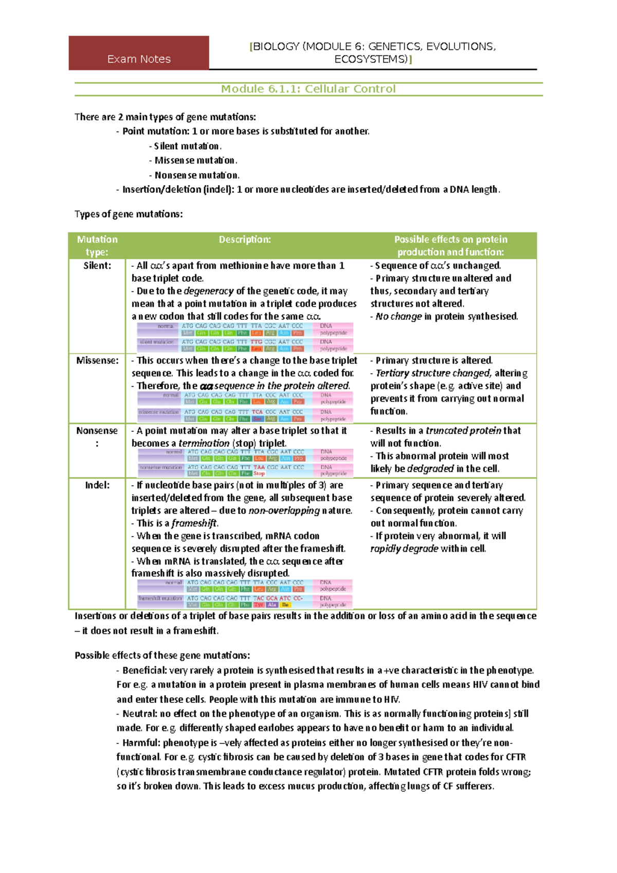 Biology (Mod. 6) - Lecture notes 1-40 - Exam Notes [BIOLOGY (MODULE 6 ...