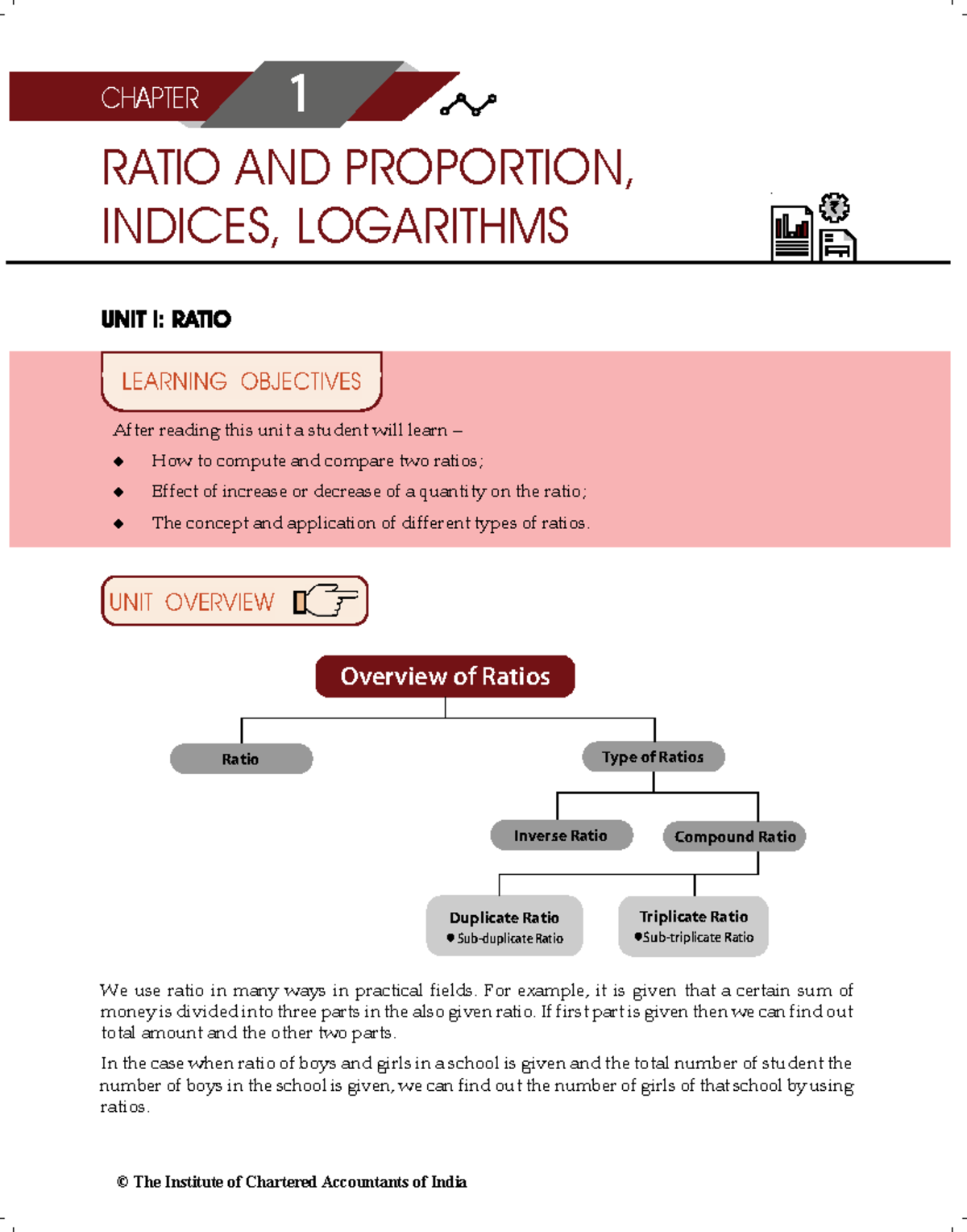 1 Ratio and Proportion, Indices, Logarithms - RATIO AND PROPORTION, INDICES, LOGARITHMS CHAPTER ...