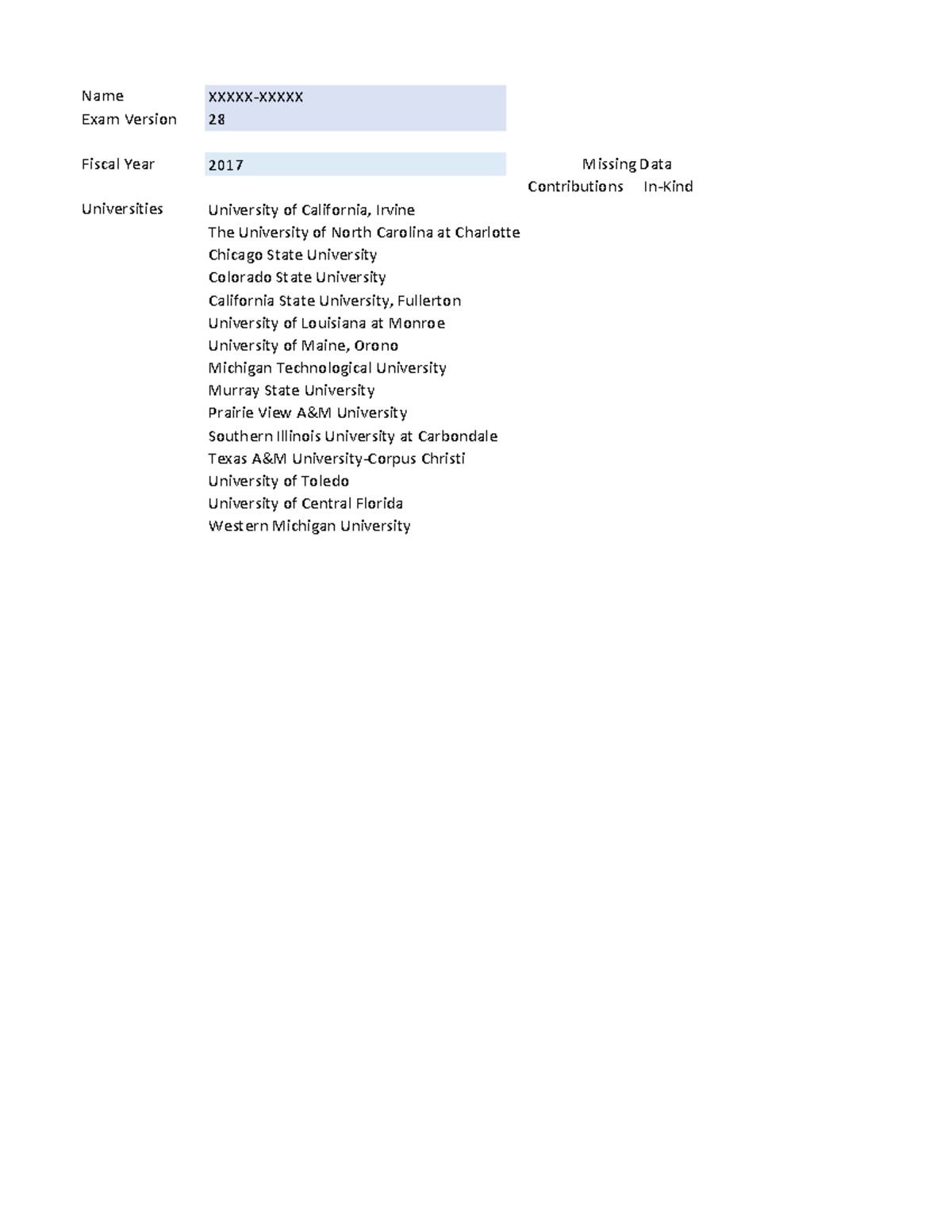 BUS102Final - Name XXXXX-XXXXX Exam Version 28 Fiscal Year 2017 ...