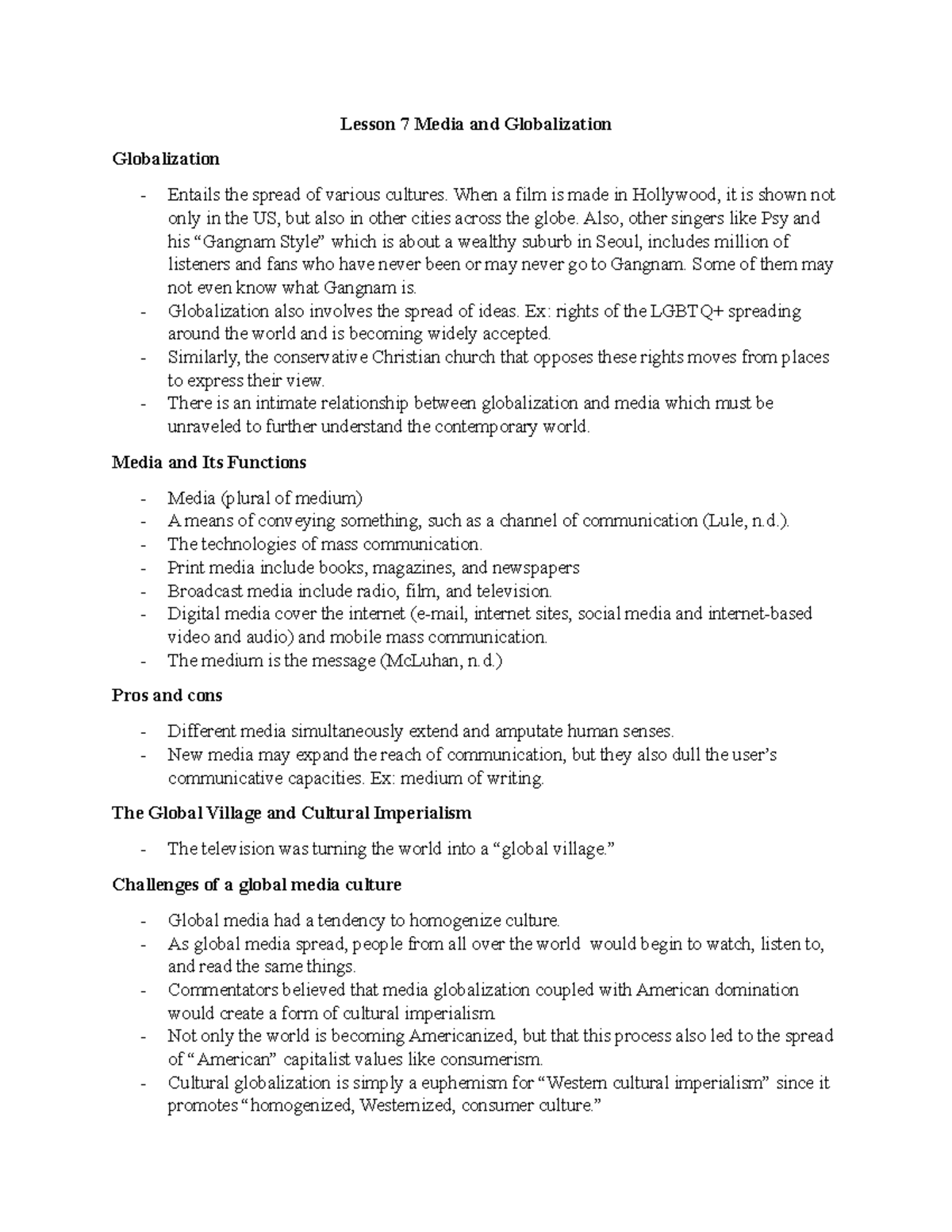 Lesson 7 Media and Globalization - Business Administration - Studocu