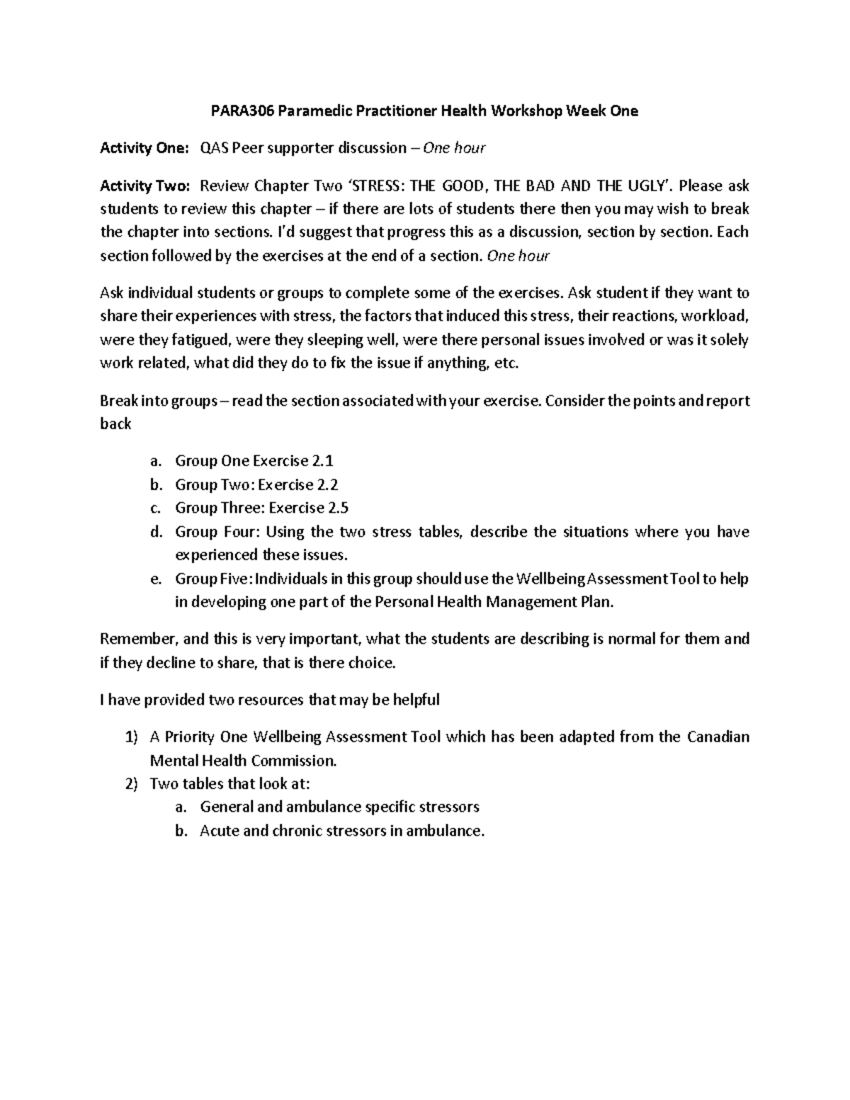 PARA 306 Workshop Week One 202030 - Warning: TT: undefined function: 32 Warning: TT: undefined ...