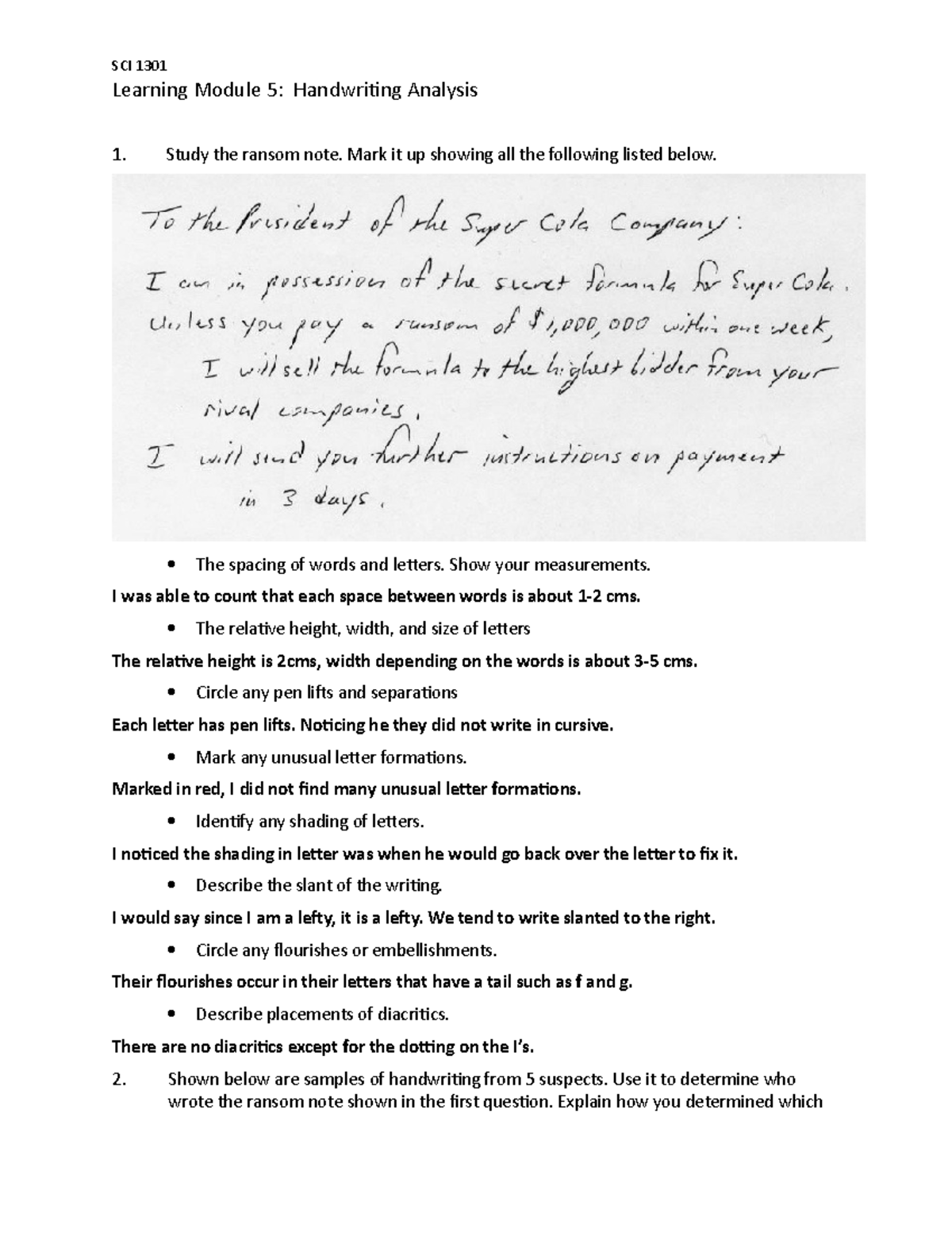 SCI1301Assign 10 - Handwriting Analysis - SCI 1301 Learning Module 5 ...