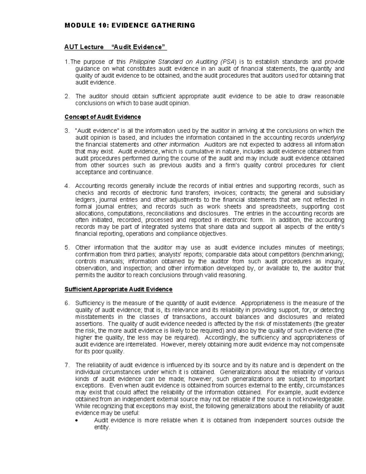 Module 13 Evidence Gathering - Audit Evidence - MODULE 10: EVIDENCE ...