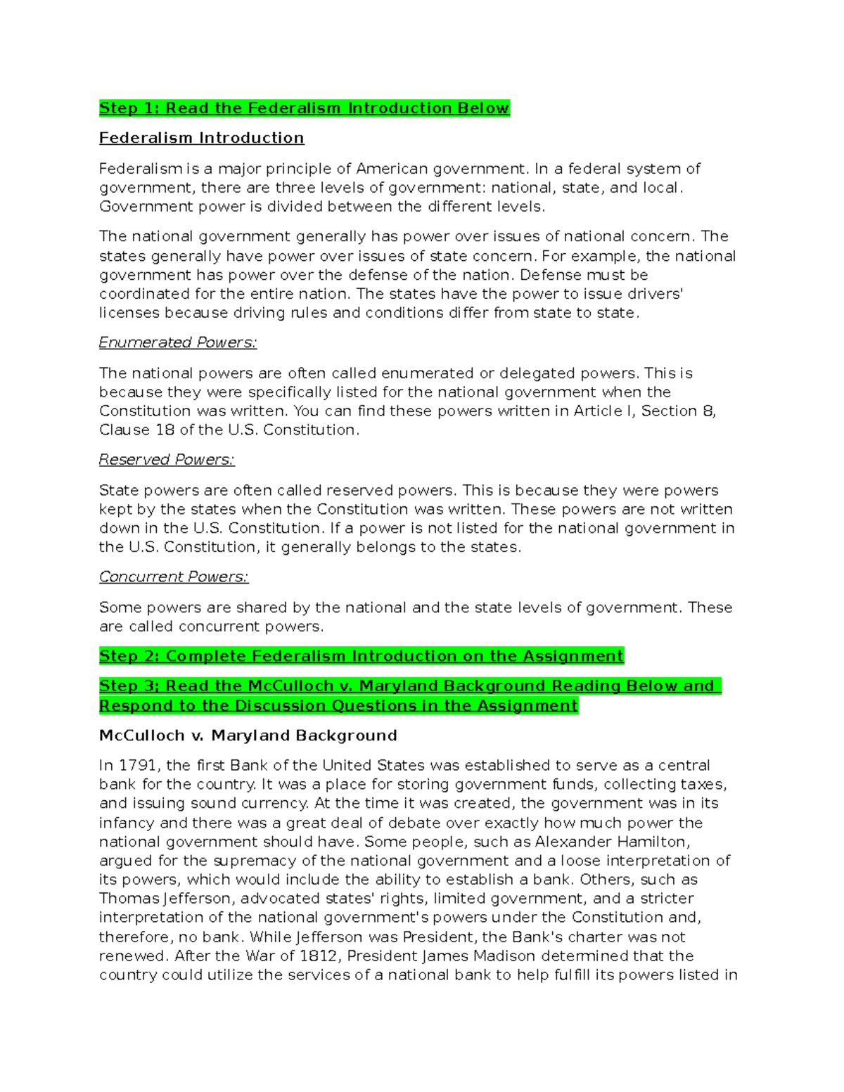 Federalism Intro Reading - Step 1: Read the Federalism Introduction ...