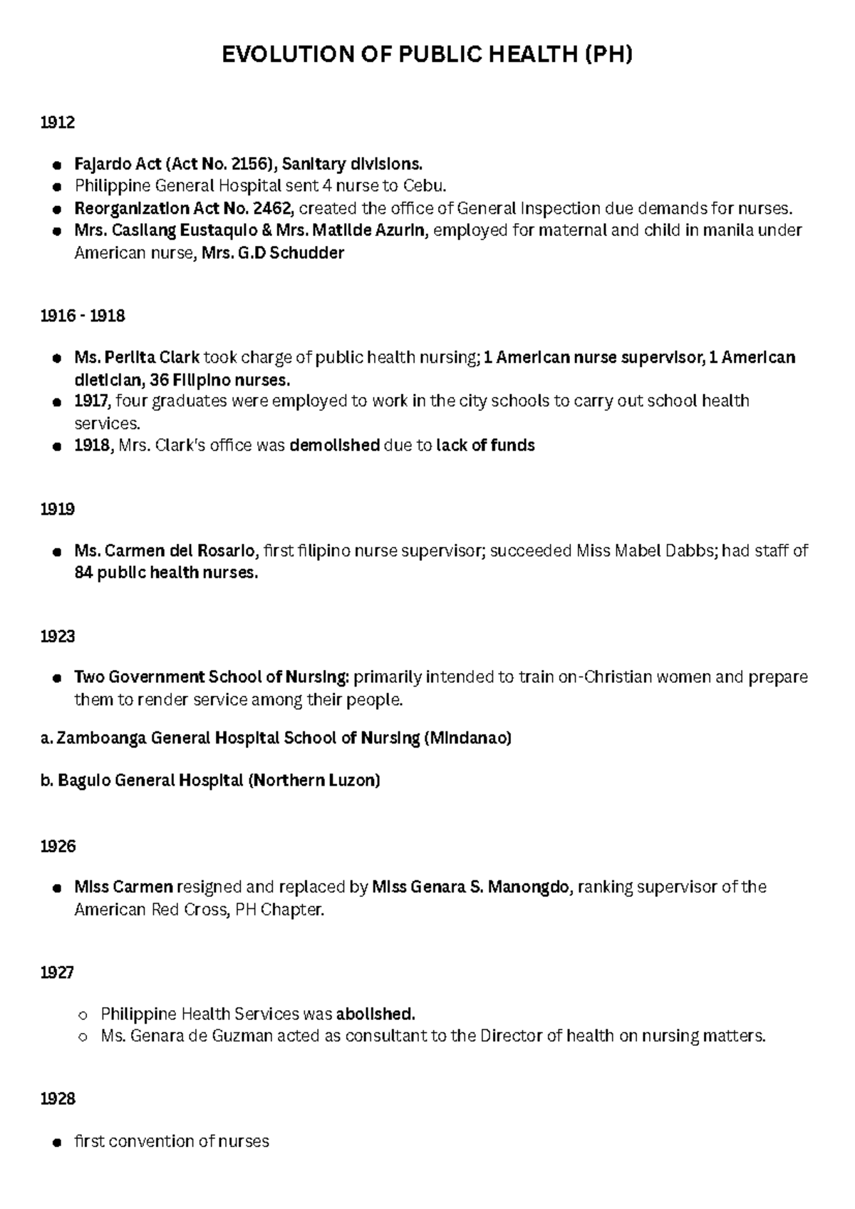 Evolution OF Public Health PH - EVOLUTION OF PUBLIC HEALTH (PH) 1912 ...