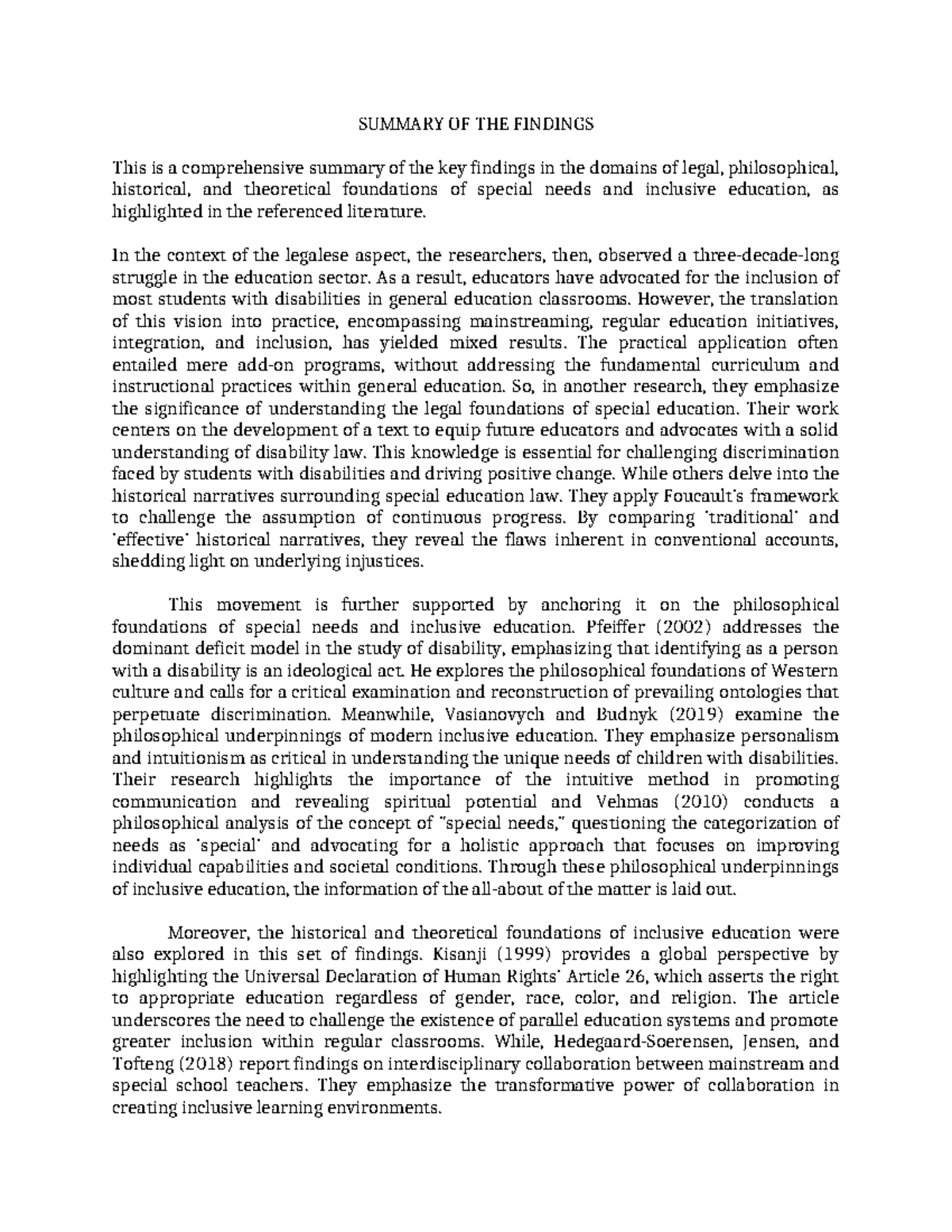 Summary of the Findings - SUMMARY OF THE FINDINGS This is a ...