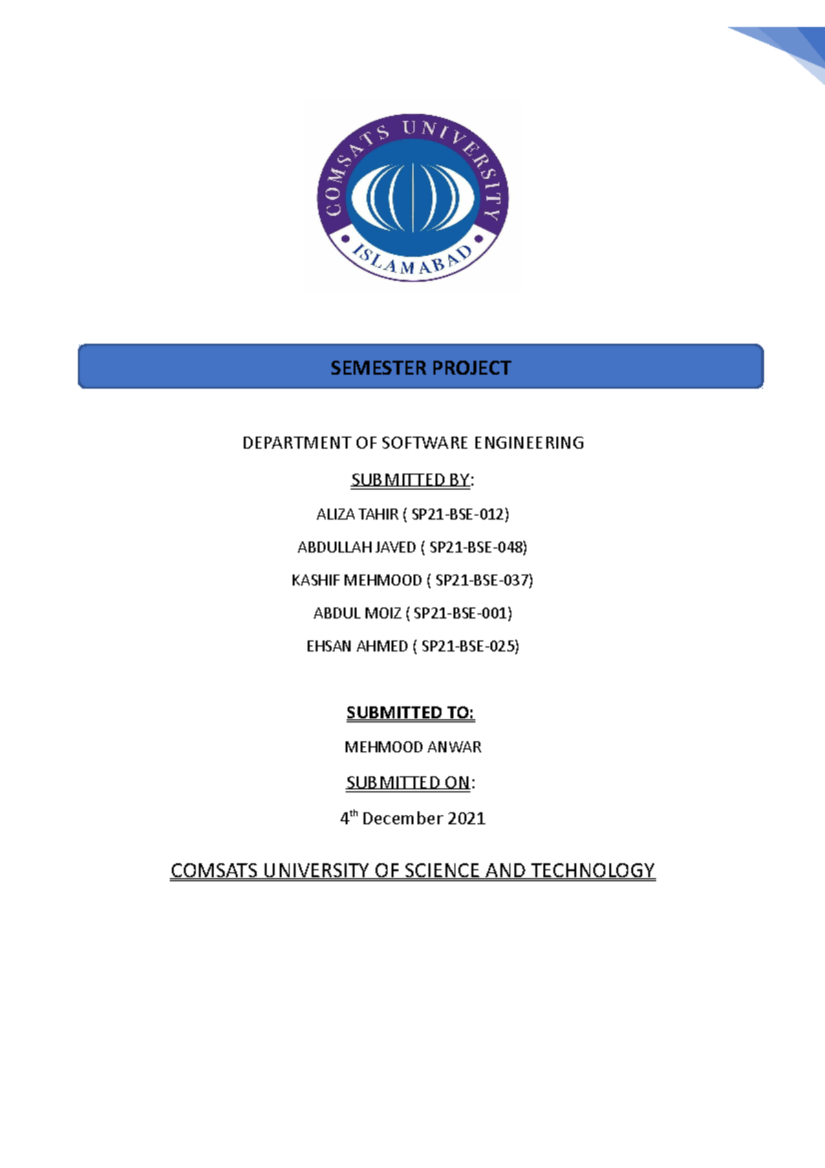 RWS Semester Project - DEPARTMENT OF SOFTWARE ENGINEERING SUBMITTED BY ...