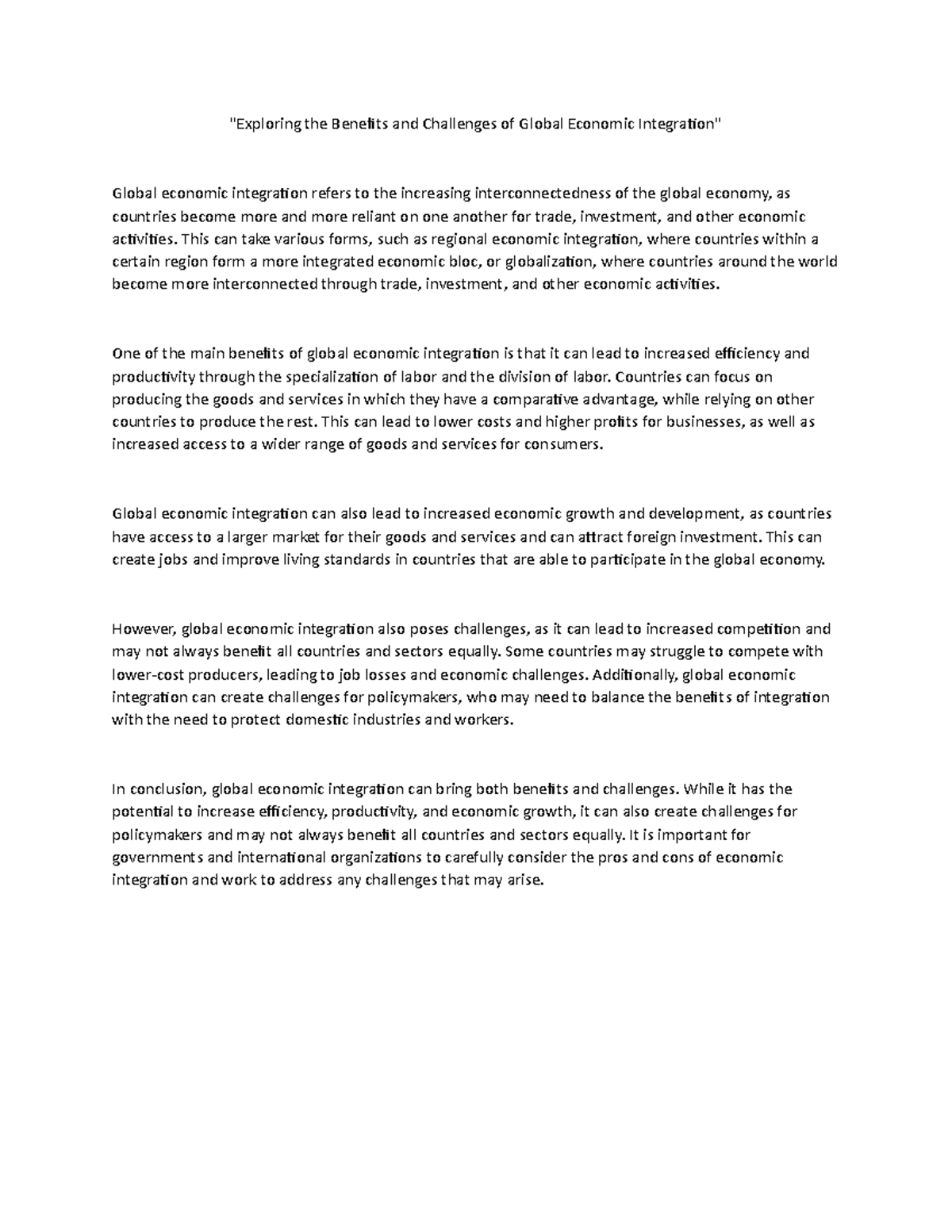 Exploring the Benefits and Challenges of Global Economic Integration ...