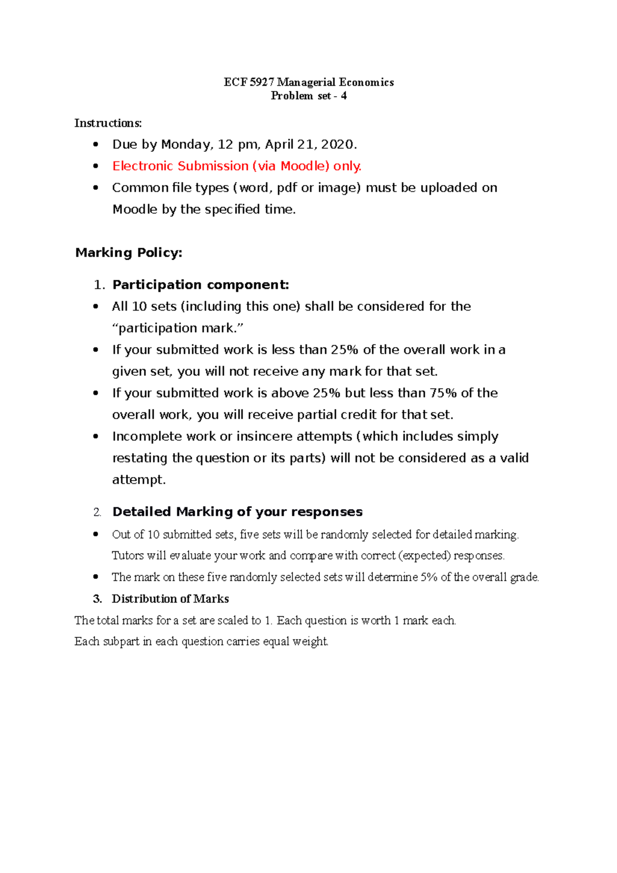 Answer to Problem-Set-4 - ECF 5927 Managerial Economics Problem set - 4 ...