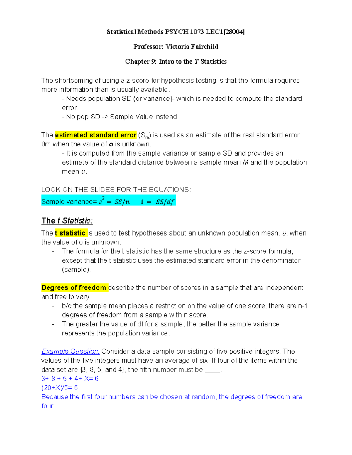 Stats Methods Chapter 9 - Professor: Victoria Fairchild Chapter 9 ...