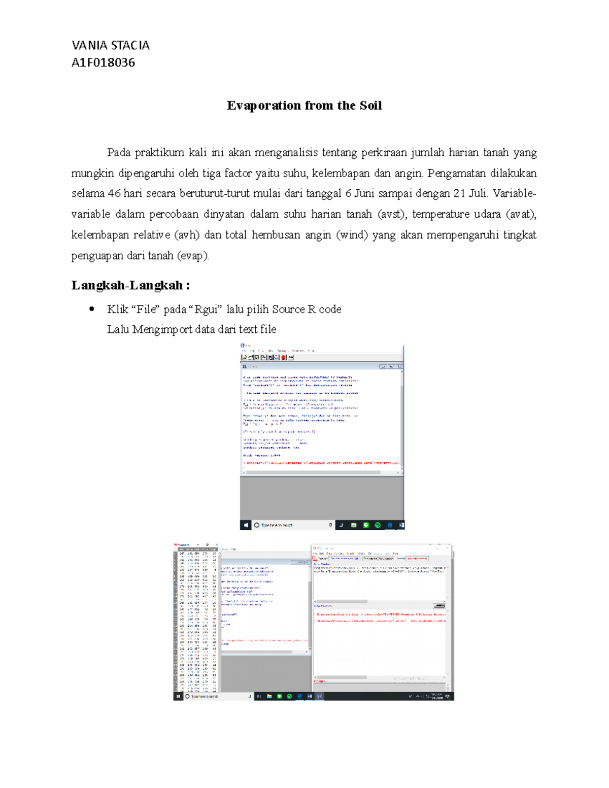 Aplikasi Program Pengolahan DATA (AAPD) Practical 06.Soil Evaporation - VANIA STACIA A1F018036 ...