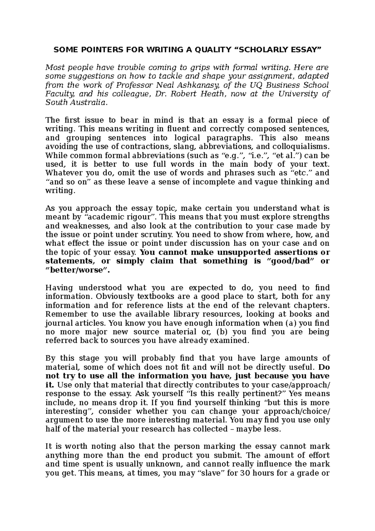 SOME Pointers FOR Writing A Quality Essay - SOME POINTERS FOR WRITING A ...