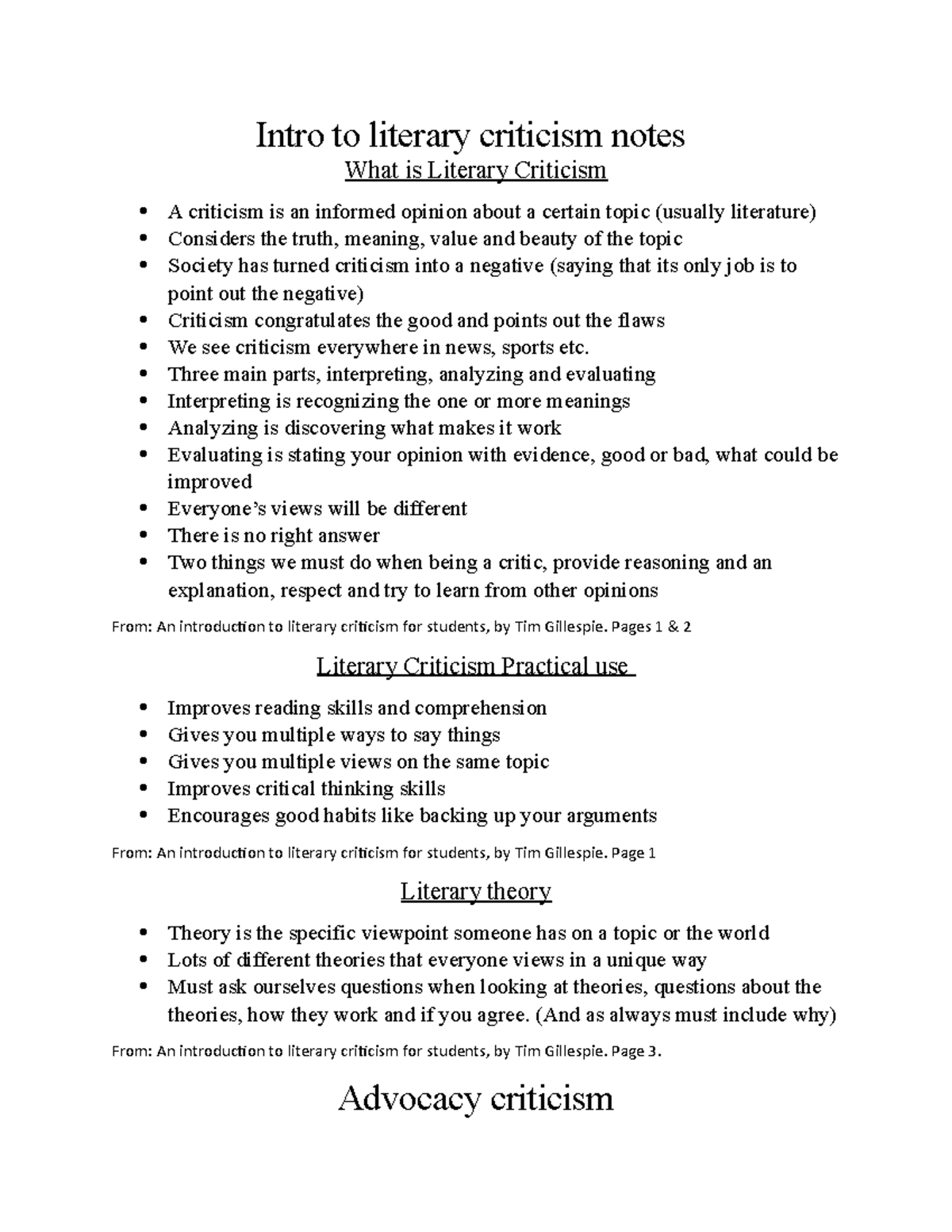 Literary criticism notes - Intro to literary criticism notes What is ...