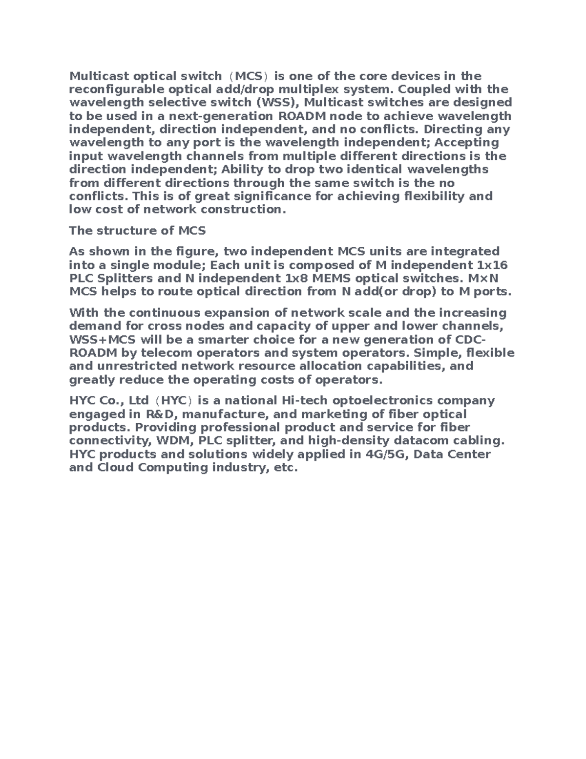 New Microsoft Word Document (16) - Multicast optical switch（MCS）is one of the core devices in ...