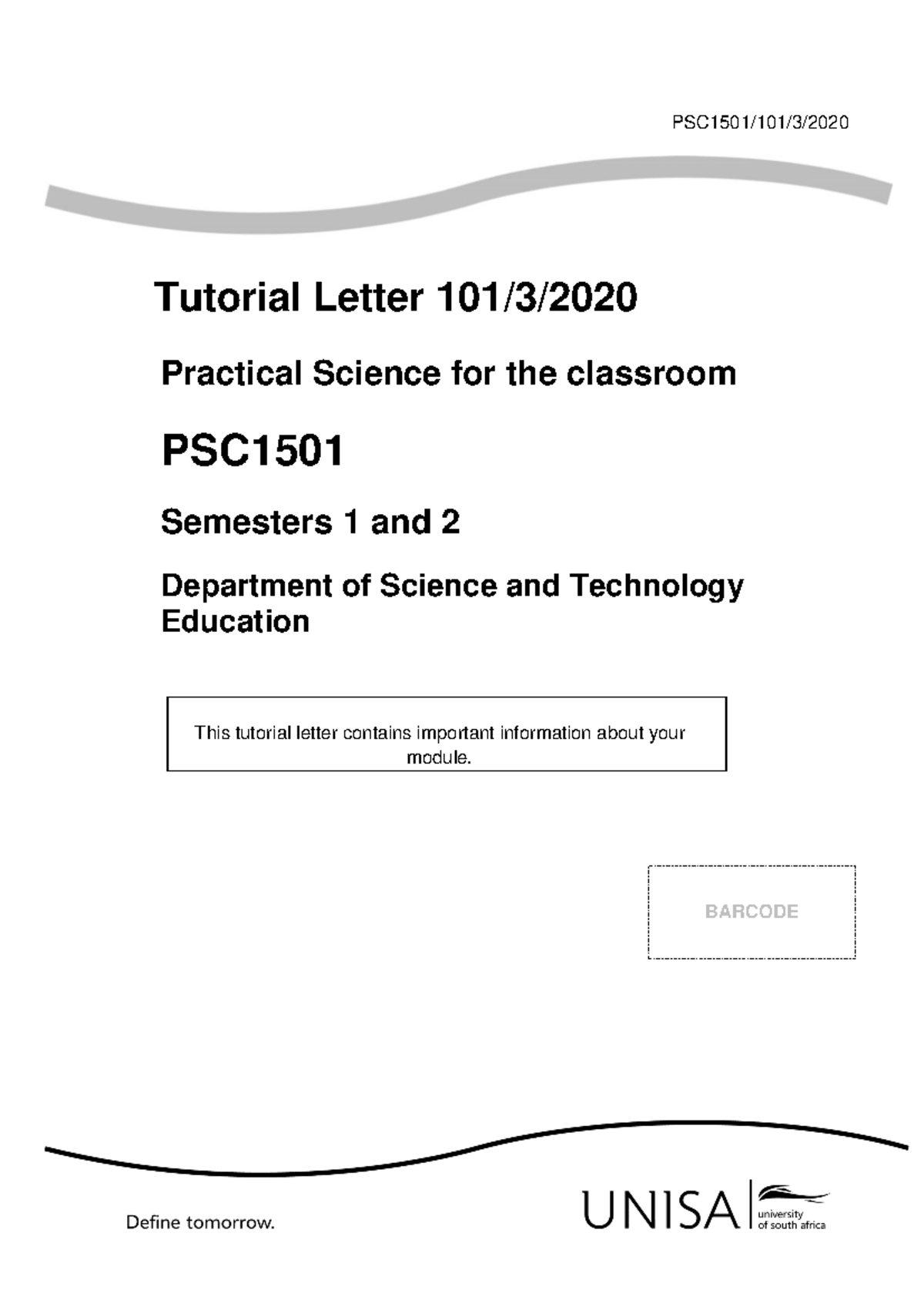 Pcs1501 - Notes - PSC1501/101/3/ Tutorial Letter 101/3/ Practical ...