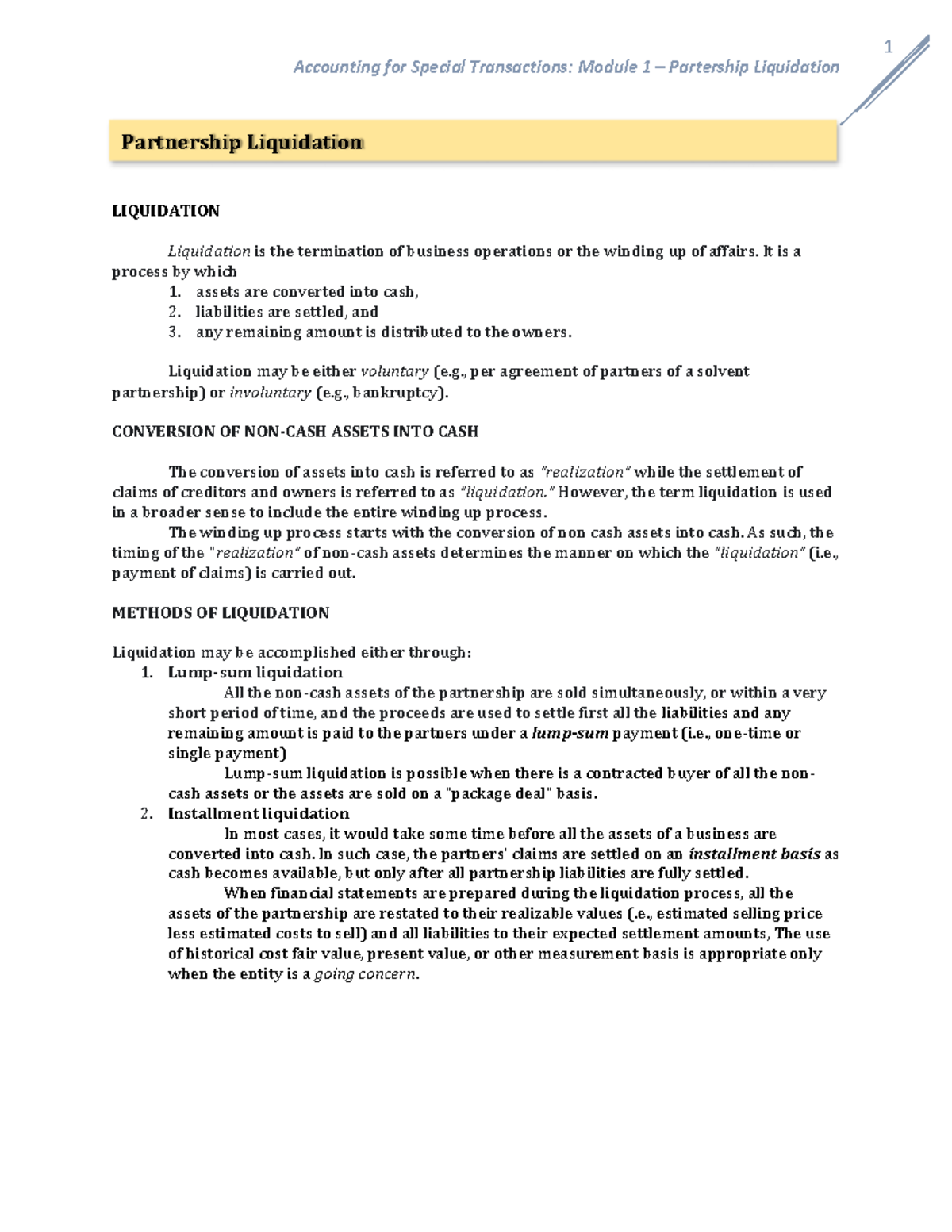 A4ST Module 1 Partnership Liquidation - Accounting for Special ...