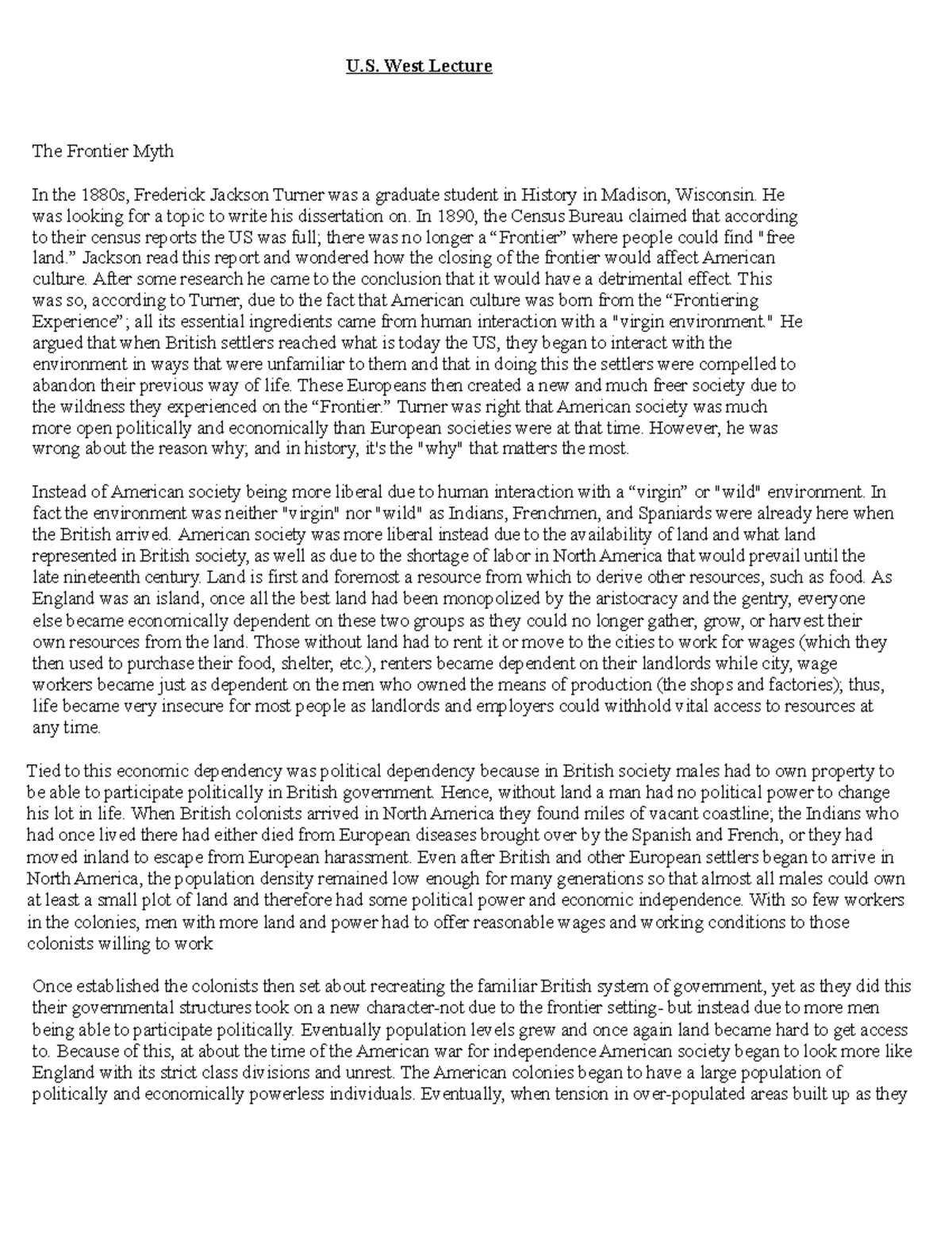 Chapter 15-16 US West - professor Deborah Rayner - U. West Lecture The ...