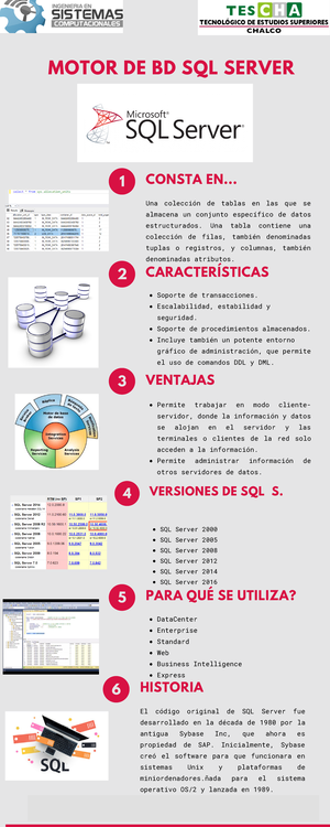 Infografía empresarial con icono colorido - ¿QUE ES MOTOR DE BD SQL SERVER? CONTEXTO: - Studocu
