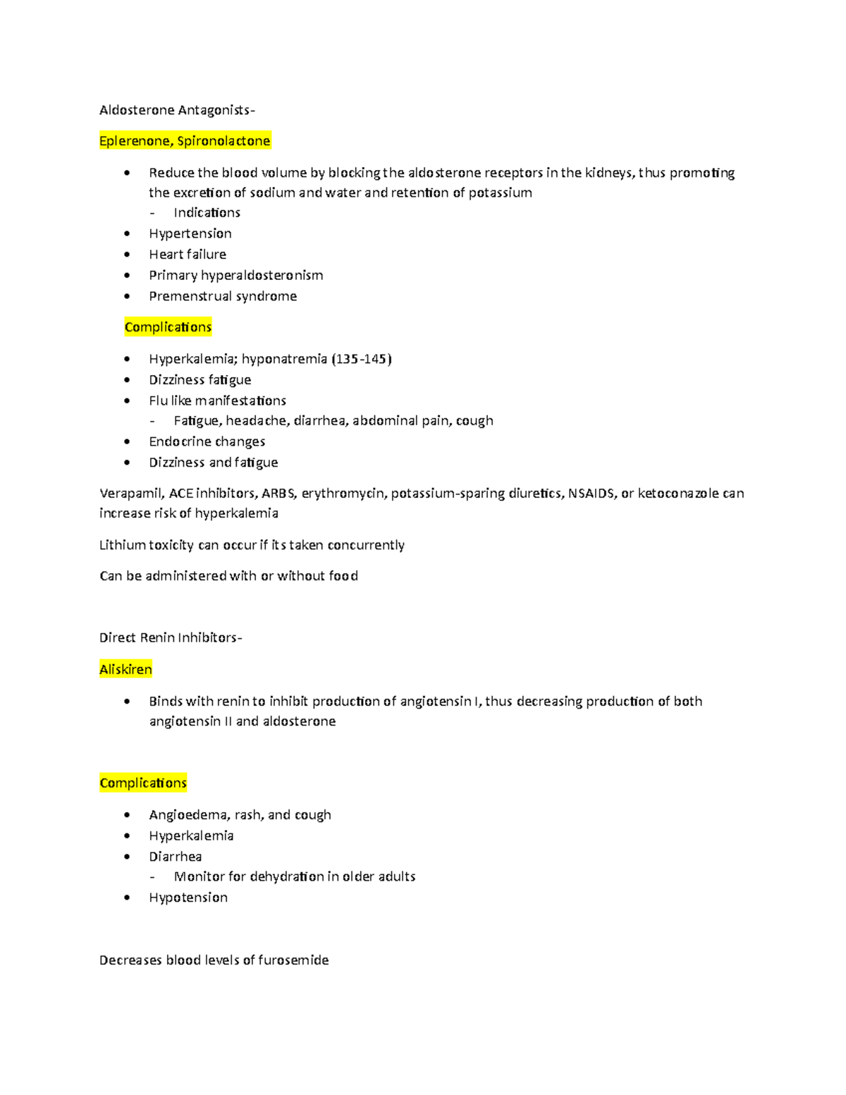Pharmnotes 1 - pharm notes - Aldosterone Antagonists- Eplerenone ...