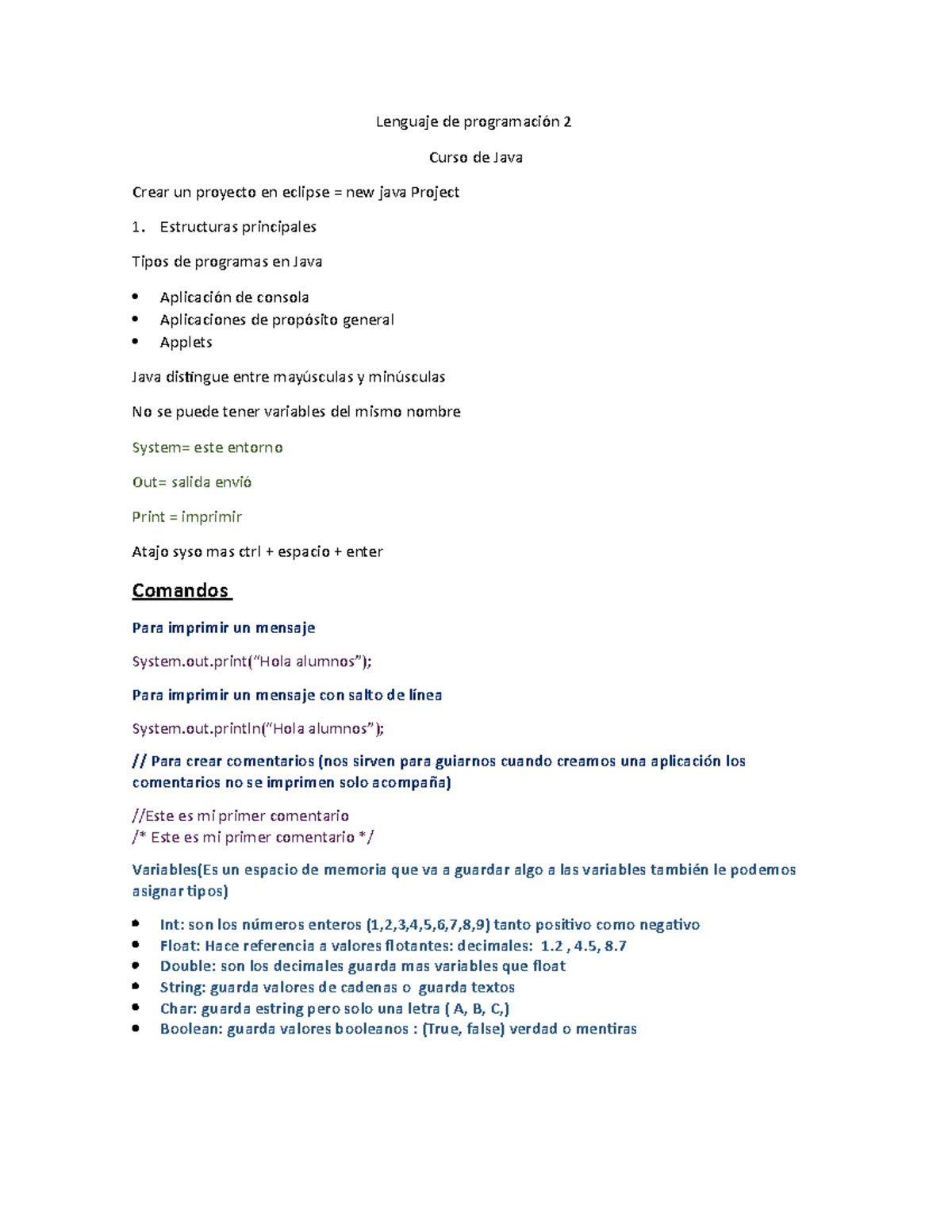 Lenguaje de programación 2 - Lenguaje de programación 2 Curso de Java ...
