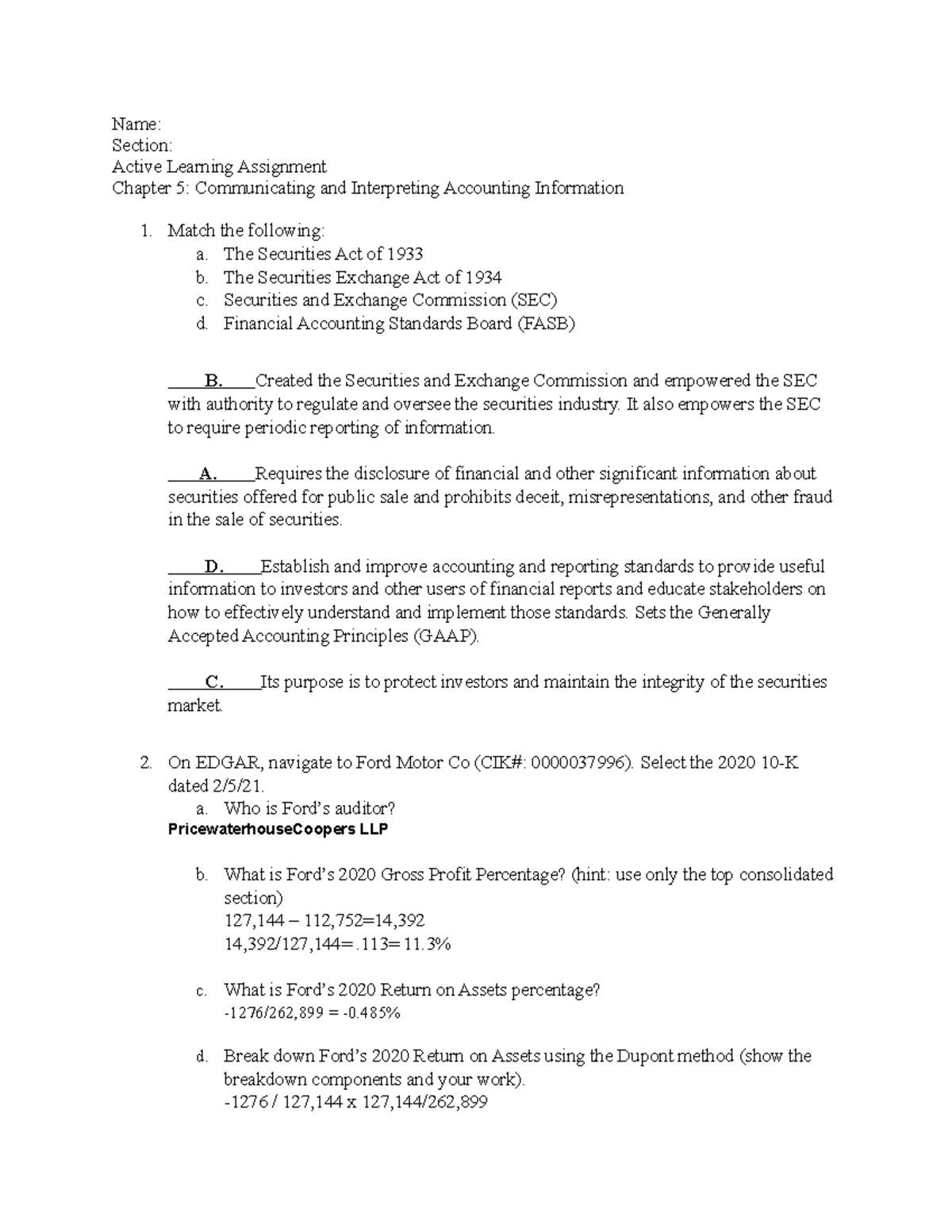 Chapter 5 Active Learning Assignment - Name: Section: Active Learning Assignment Chapter 5 ...