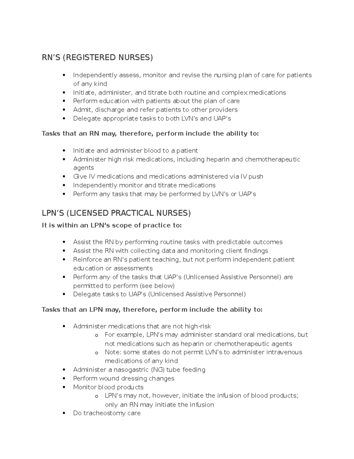 Delegation RN , LPN , UAP - RN’S (REGISTERED NURSES) Independently ...