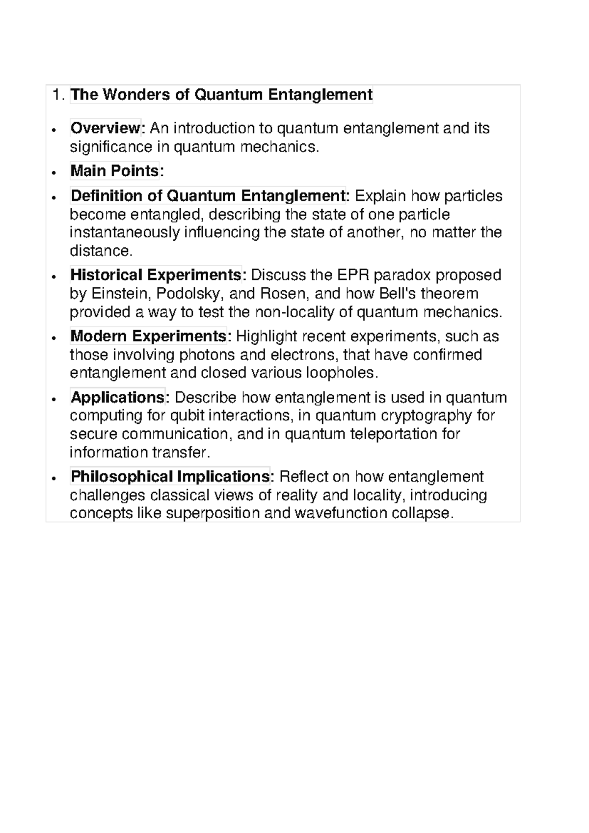 The Wonders of Quantum Entanglement - Main Points: Definition of ...