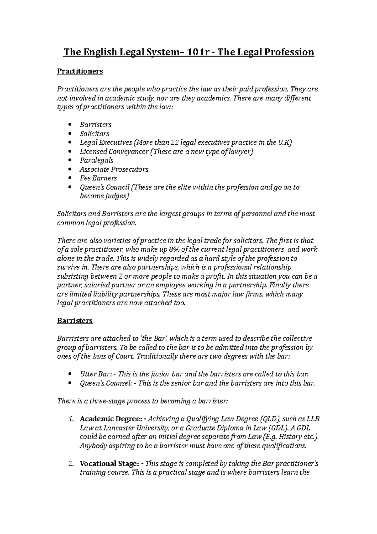 The Legal Profession - Lecture Notes - The English Legal System– 101r ...