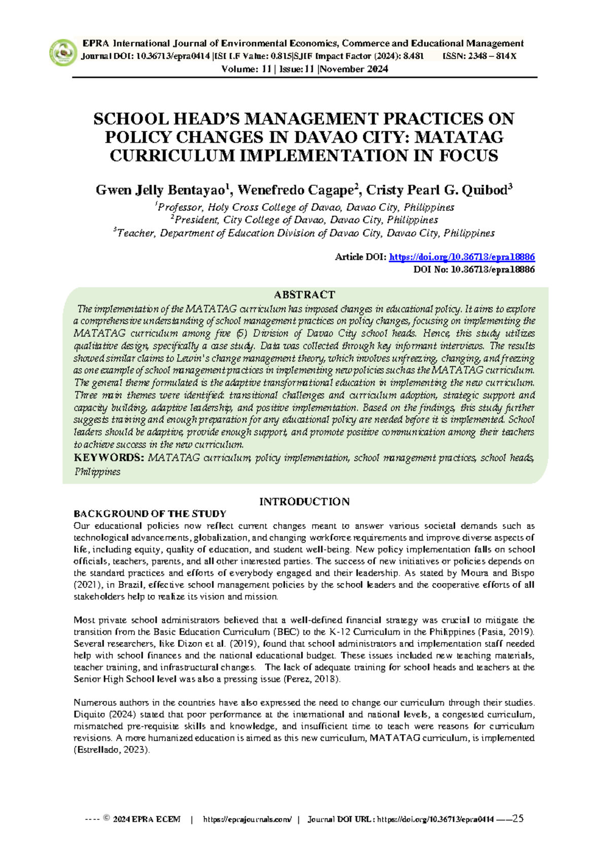 School Head Management Practices - Journal DOI: 10/epra0414 |ISI I ...