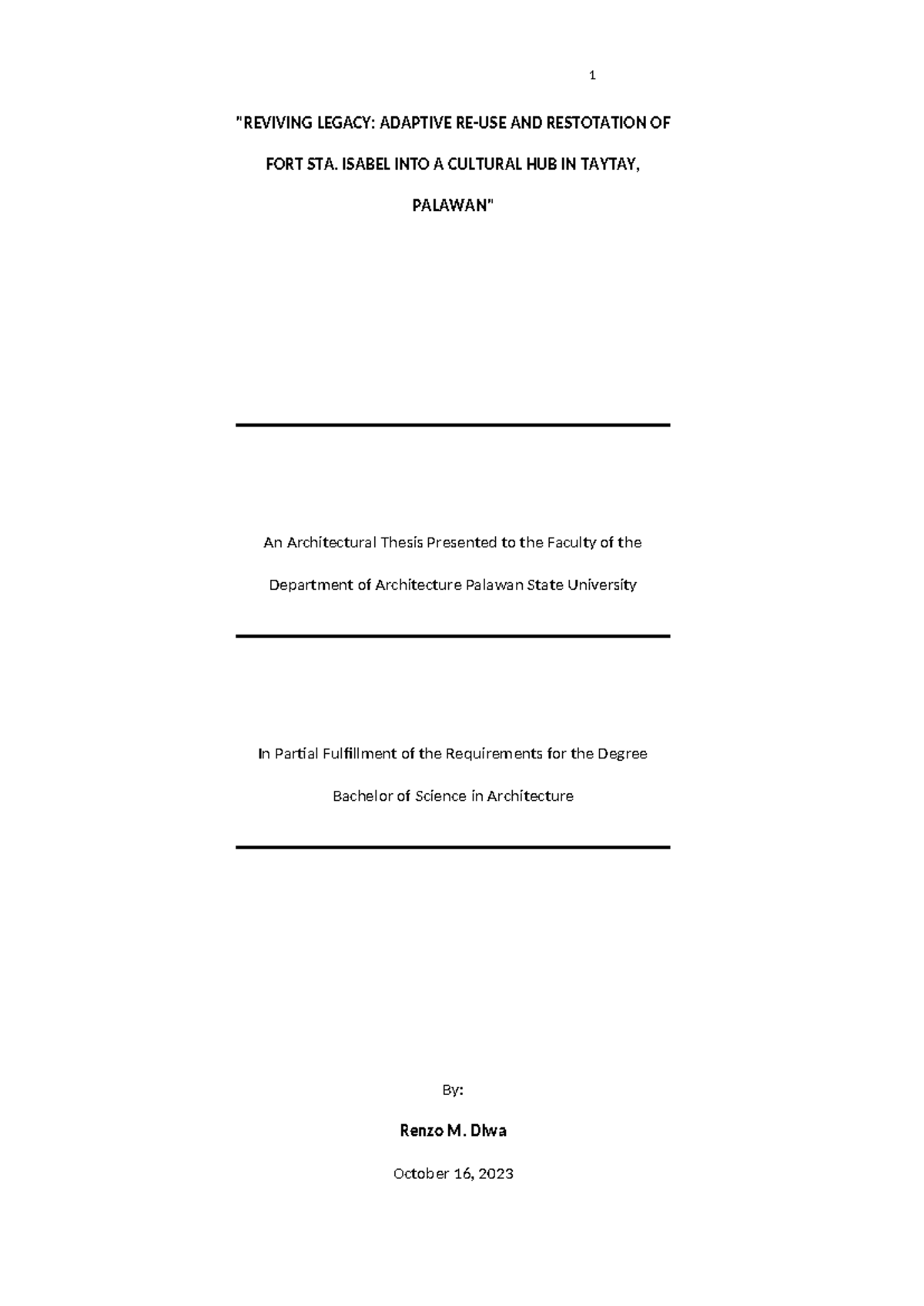 Ar RM1 FORT ST Isable Adaptive Reuse Chapter 1 - "REVIVING LEGACY ...