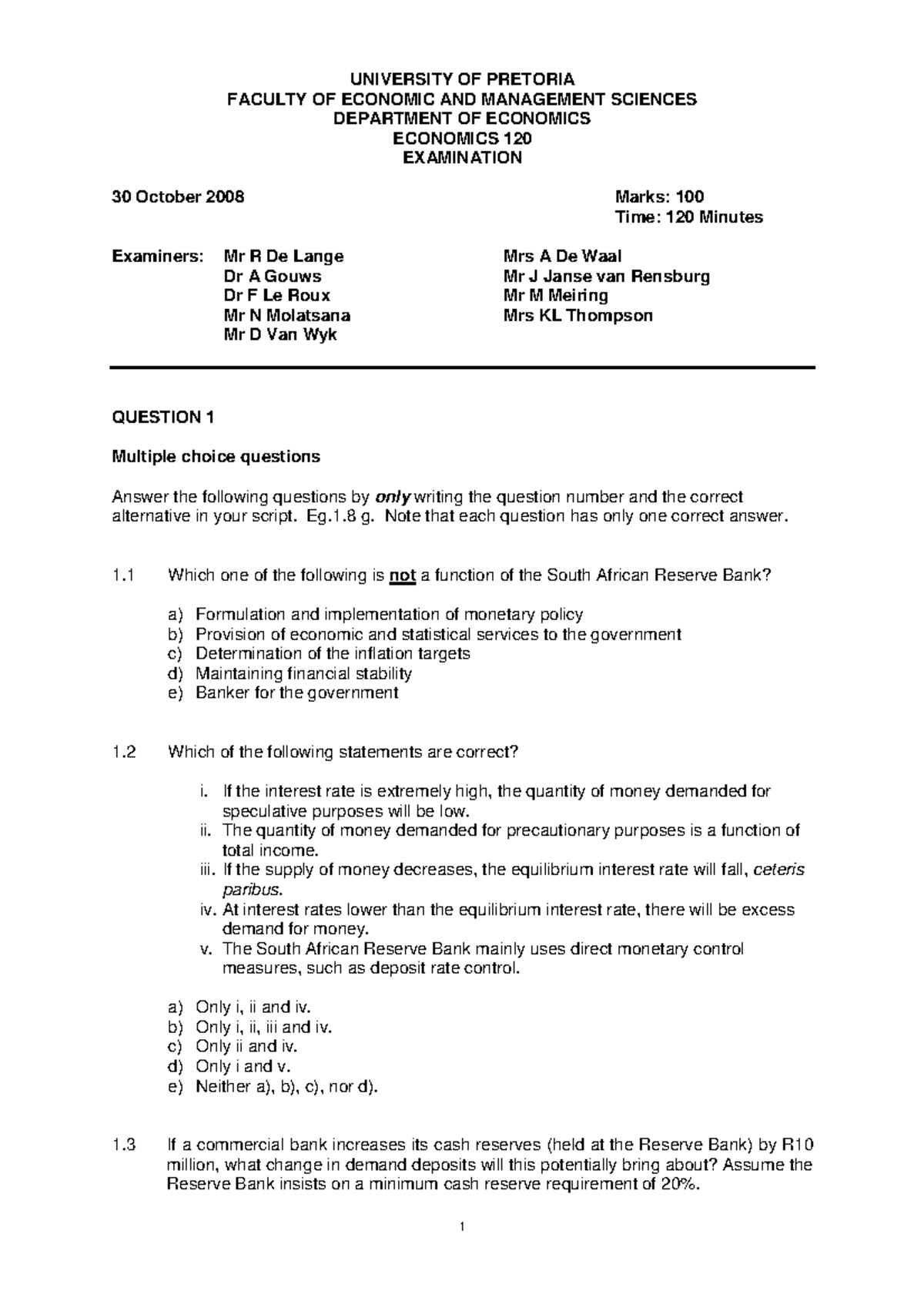 Sample/practice exam 10 November 2017, questions - UNIVERSITY OF ...