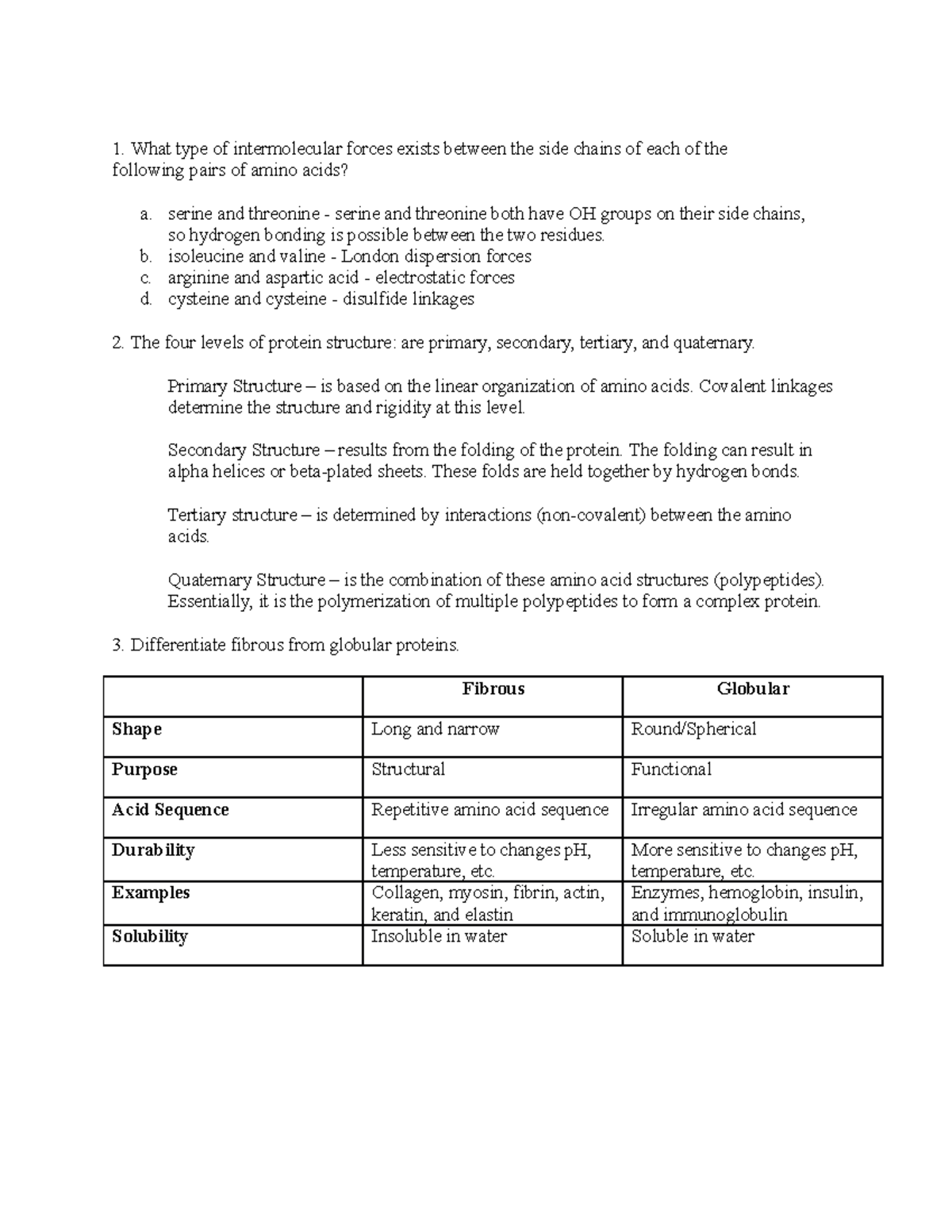 Biochemistry 1 - Intermolecular forces, Proteins and Differences of ...