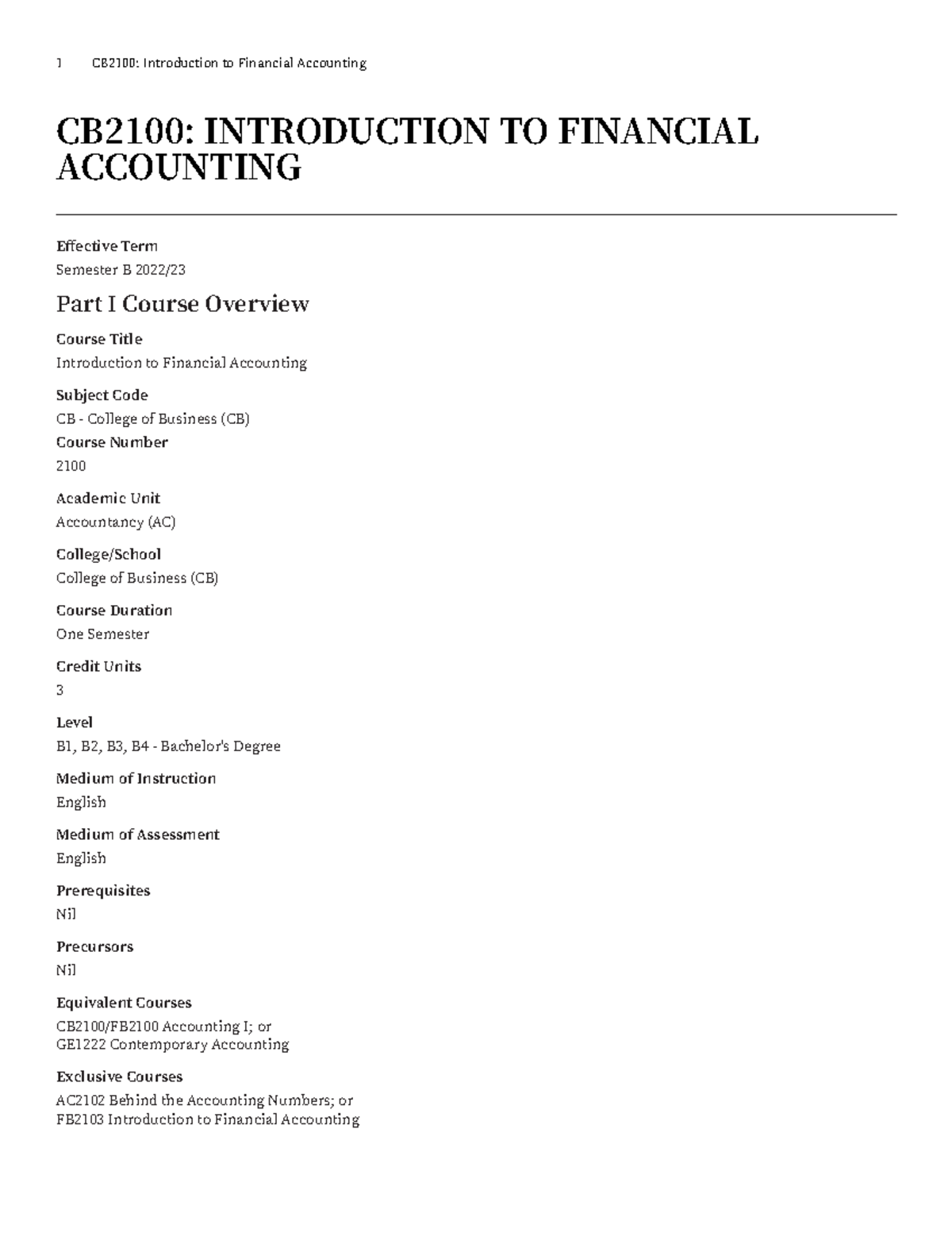 CB2100 - provide students with technical knowledge in processing, preparing and reporting ...