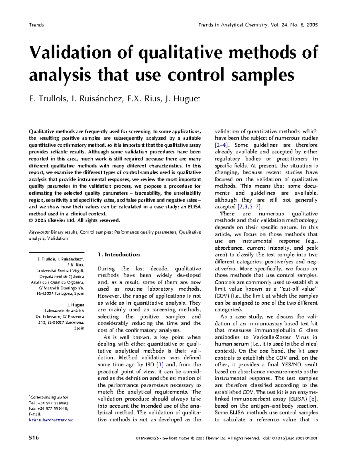 Validation of qualitative methods of analysis that use control samples ...