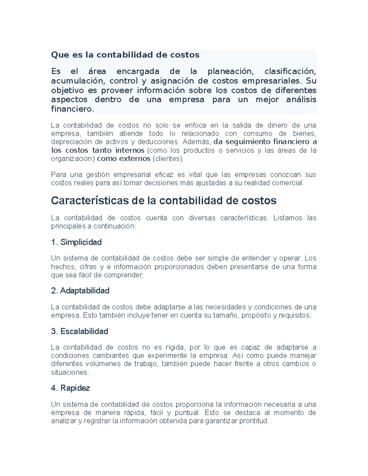 Que es la contabilidad de costos - Su objetivo es proveer información sobre los costos de ...