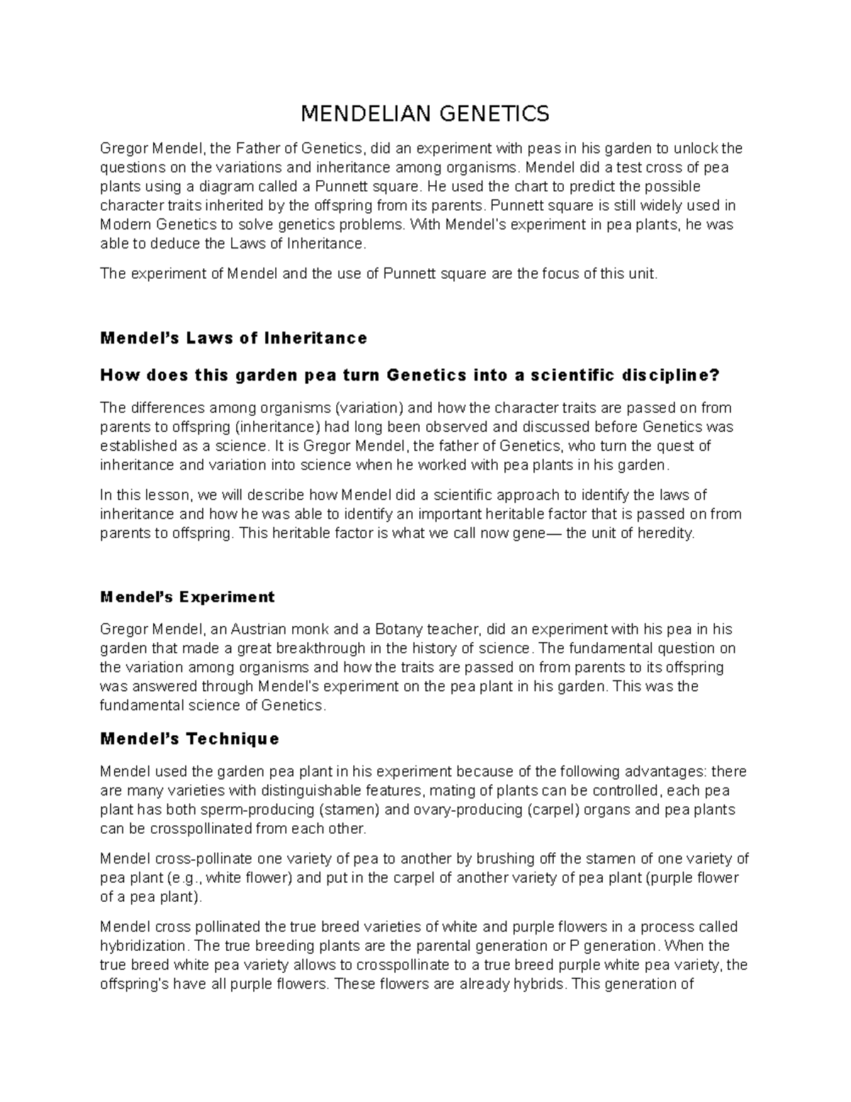 Mendelian Genetics - MENDELIAN GENETICS Gregor Mendel, the Father of ...